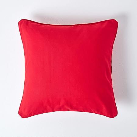 HOMESCAPES - 100% Cotton Plain Red Cushion Cover - 30 x 30 cm Square ...