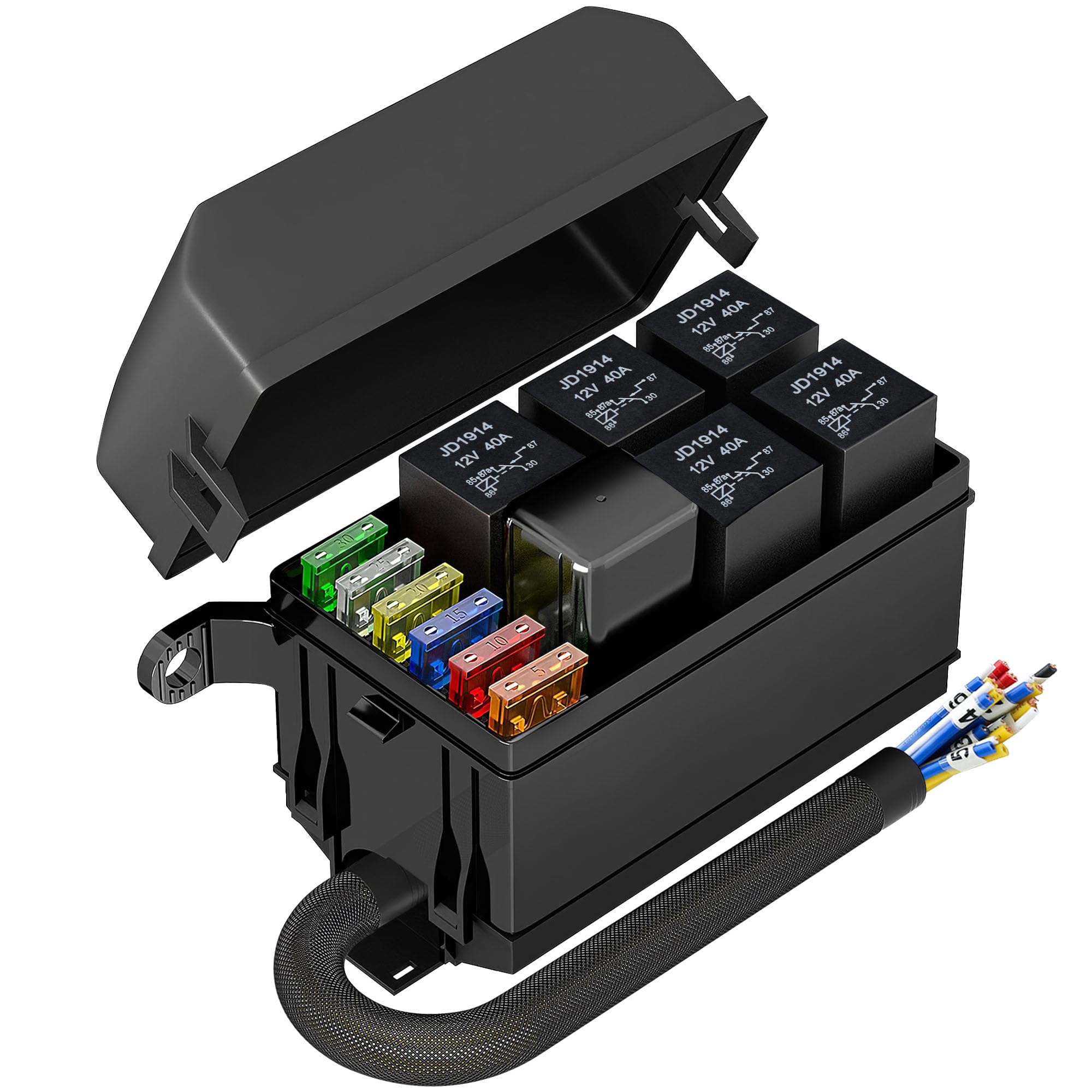 Jekruiet 12V Automotive Fuse Relay Box with 6 Way Relay 12 AWG Pre ...
