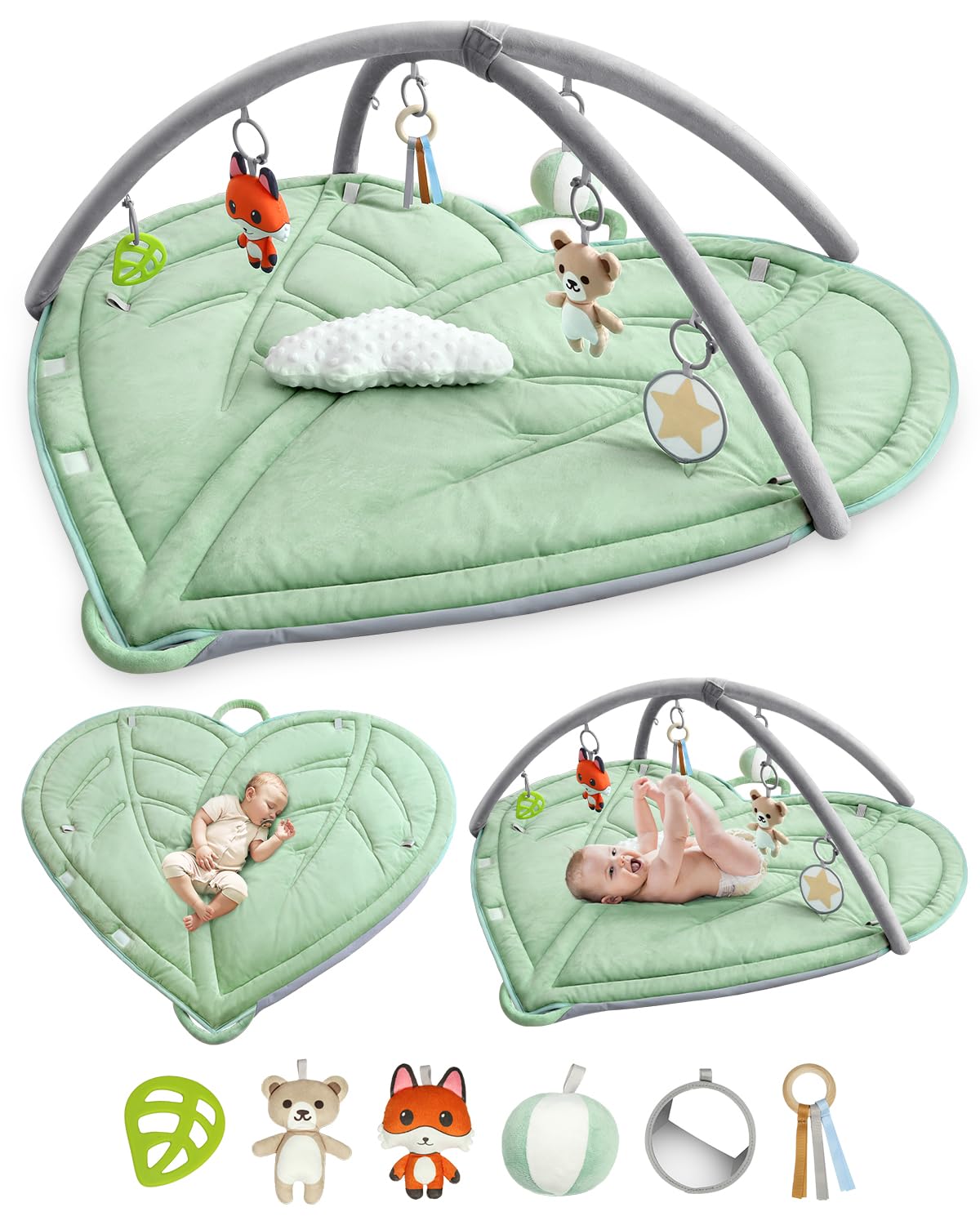 Baby Play Gym Mat for Floor: Blavvennt® Leaf Infant Tummy Time Playmat ...