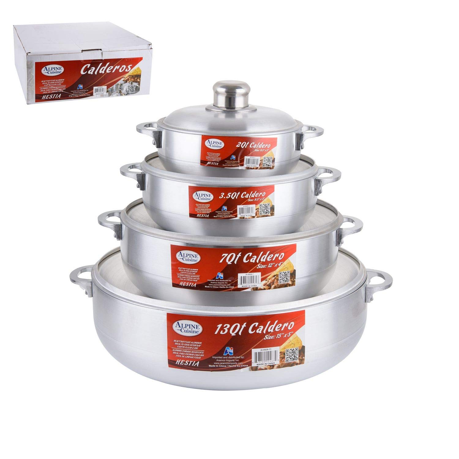 Aramco 4 Piece Alpine Gourmet Aluminum Caldero Set, 2/3.5/7/13 quart ...