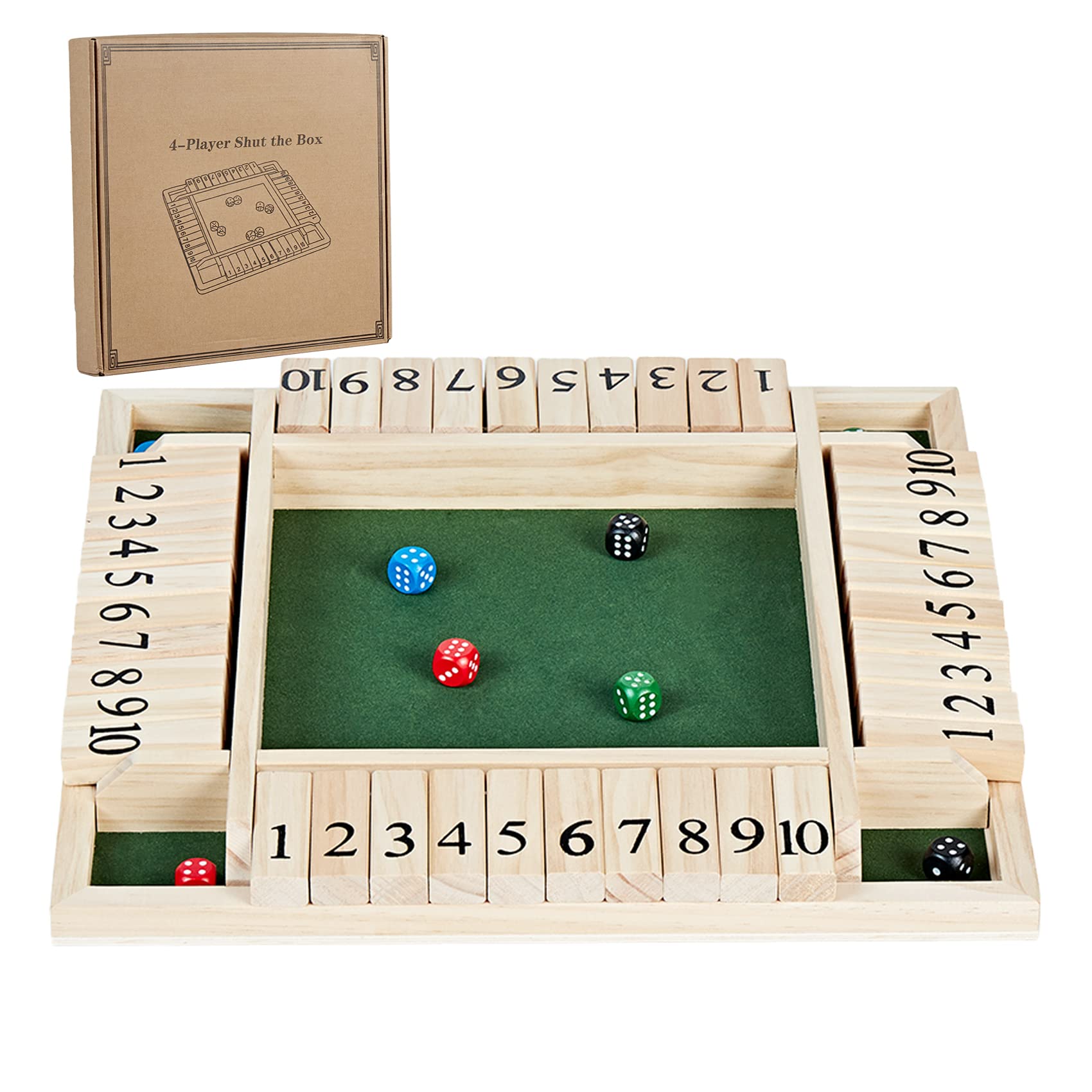 ApudArmis 4-Way Shut The Box 14 Inches, Large Wooden Board Game Set ...