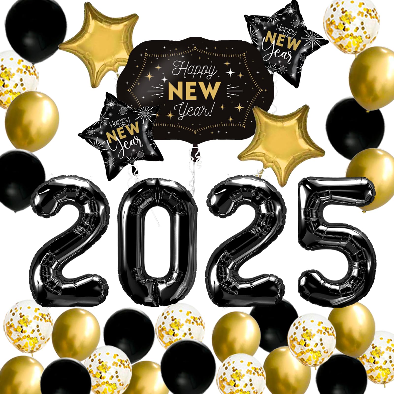 JOJO FLY New Years Eve Party Supplies 2025, Black 2025 Balloons, Happy ...