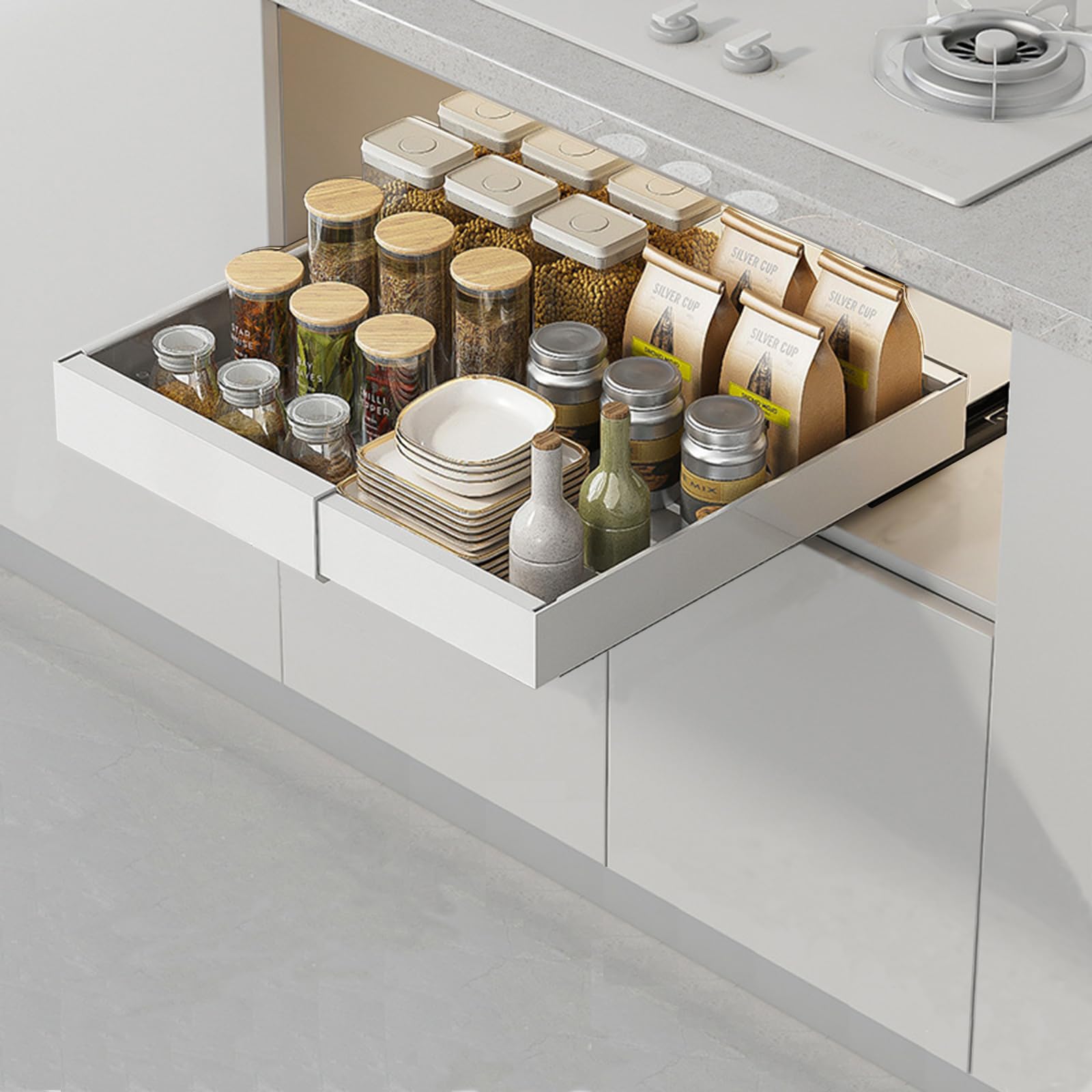 No Screw Adjustable Adhesive Pull out Cabinet Drawers,Expandable Peel ...