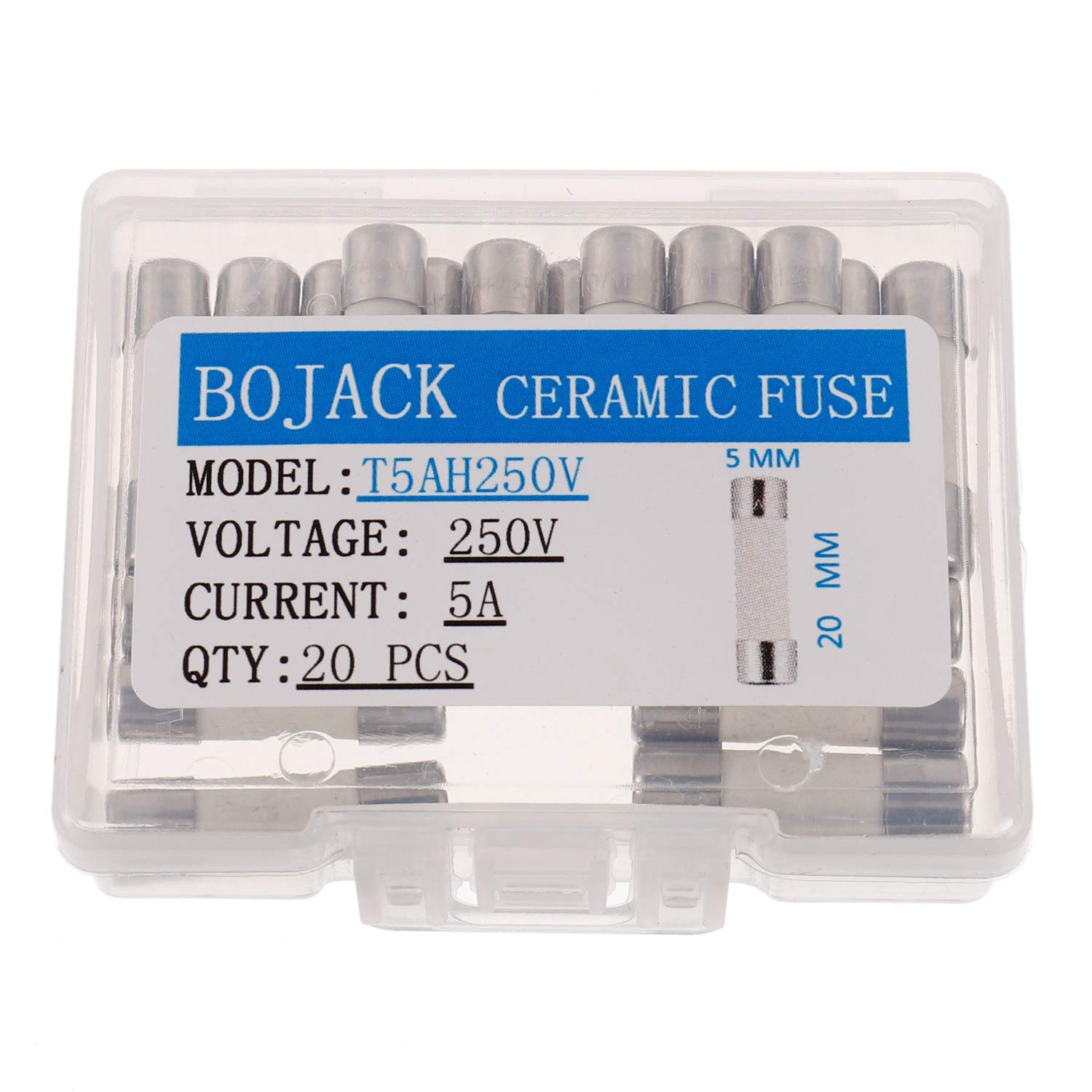 BOJACK T5AH250V 5x20mm 5A 250V Slow-Blow Ceramic Fuses 5 amp 250 Volt 0 ...