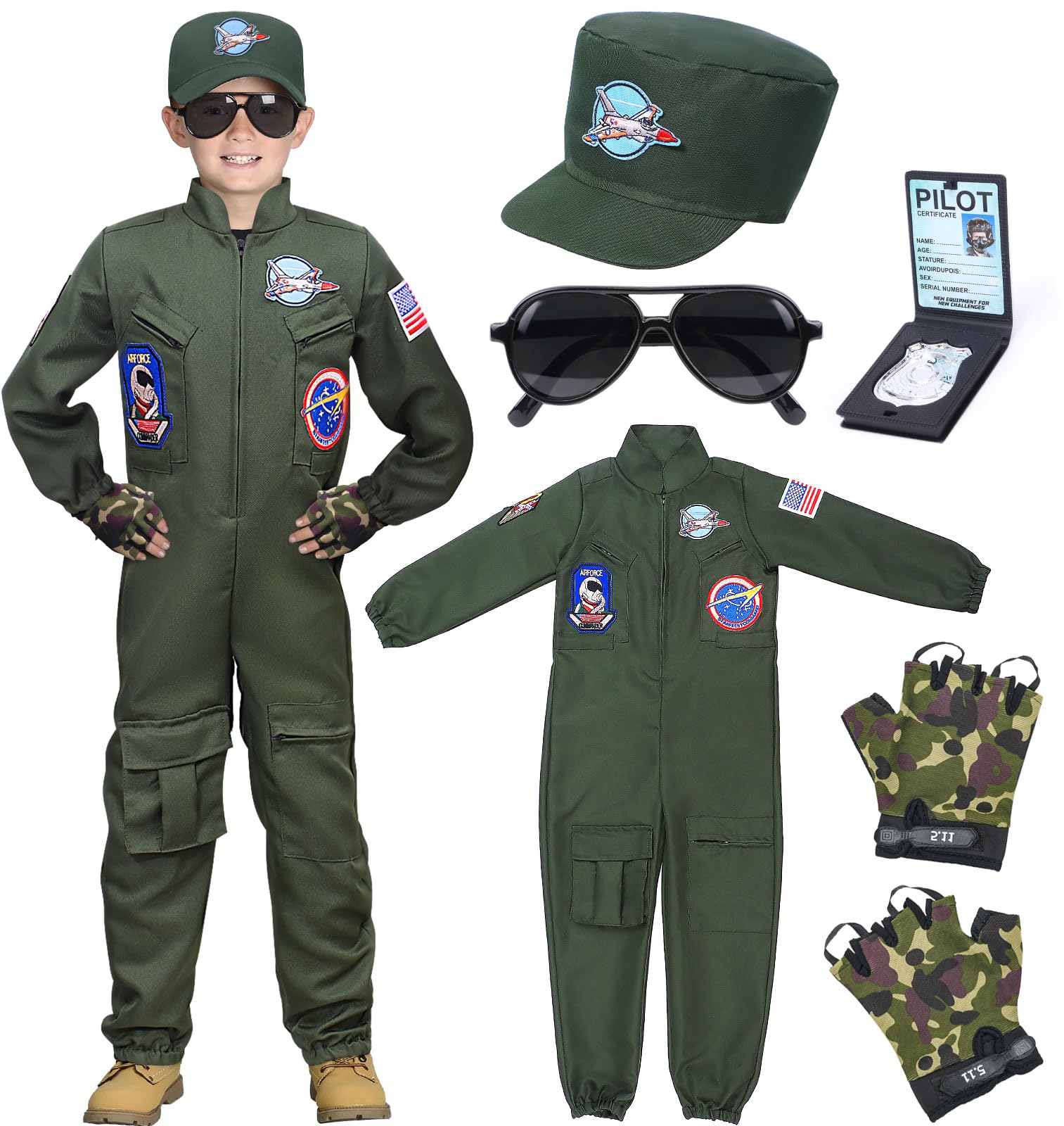Tacobear Fighter Pilot Costume for Kids Boys Air Force Flight Suit Army ...