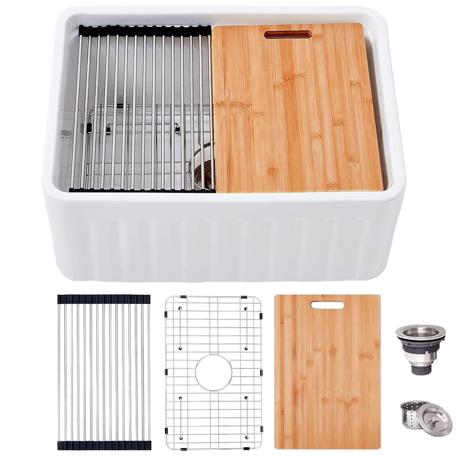 COMLLEN 24 Inch White Farmhouse Sink, 24x18 Inch Workstation Sink ...