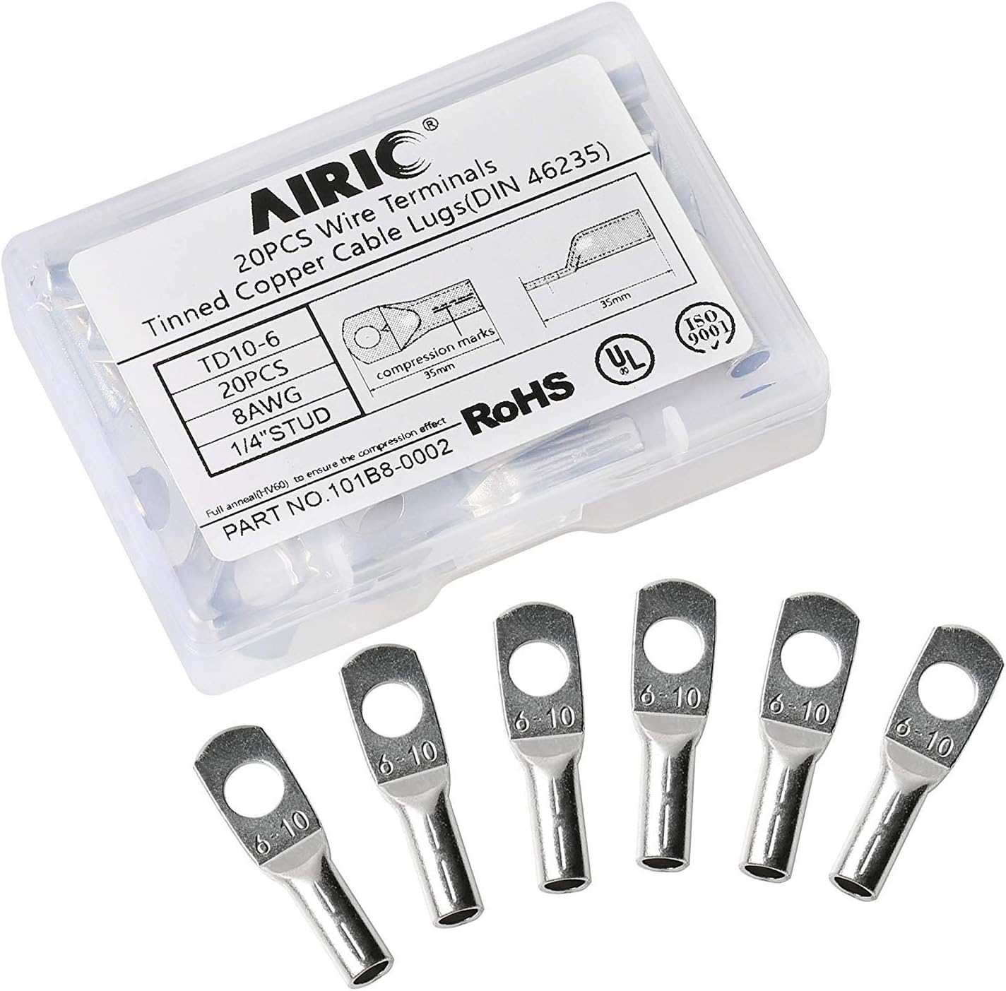 AIRIC 30PCS 12-10 Gauge 1/4 Stud DIN 46235 Cable Lugs Heavy Duty Tinned ...