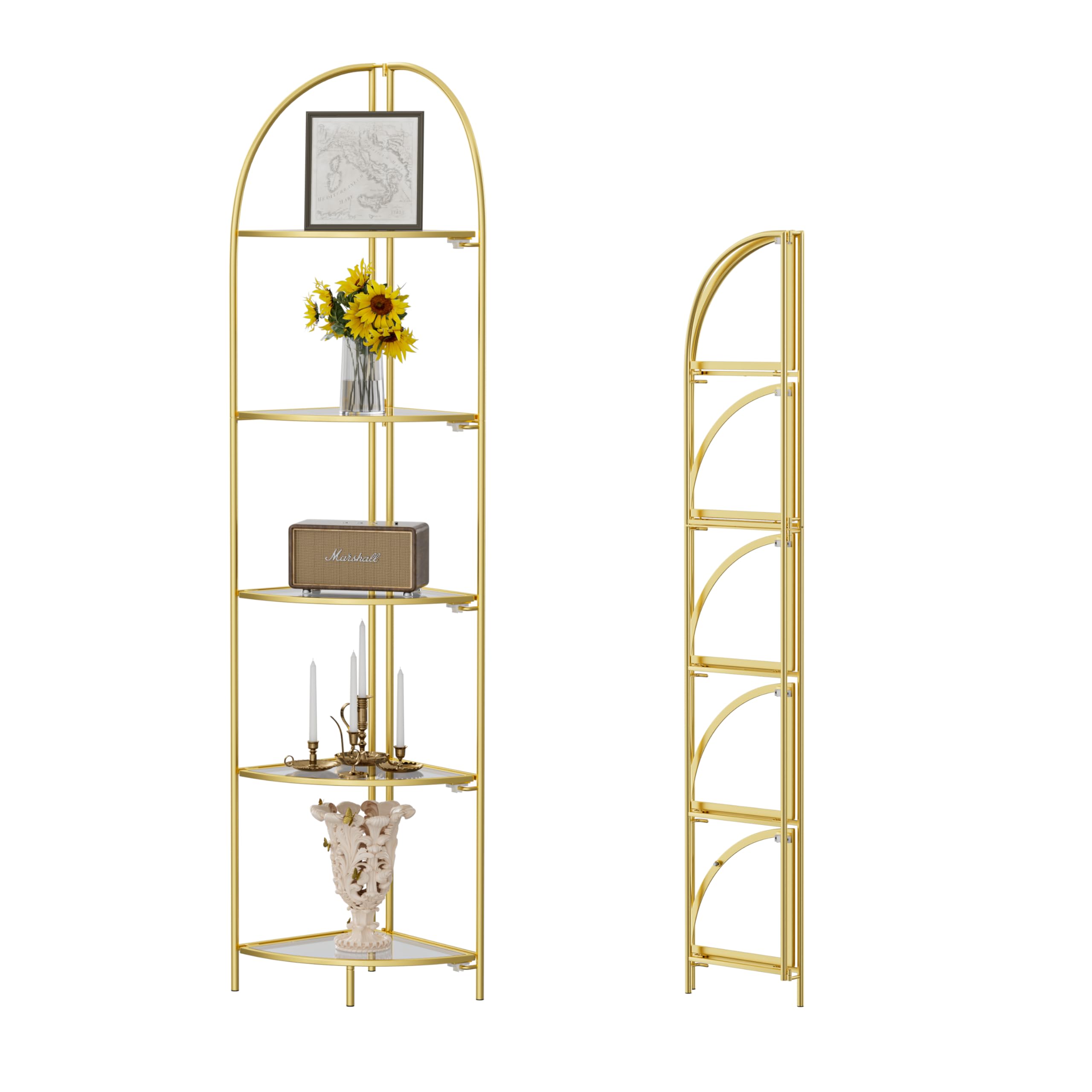 Crofy Foldable 5 Tier Corner Shelf, Metal Corner Plant Stand with Gold ...
