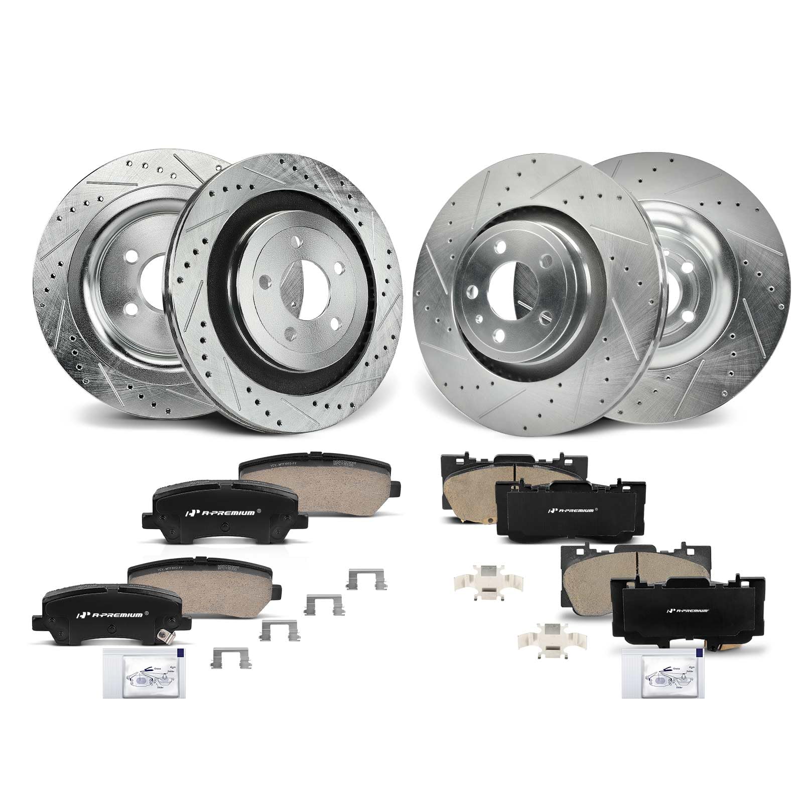 A-Premium Front and Rear Drilled and Slotted Disc Brake Rotors + Ceramic Pads Kit Compatible ...