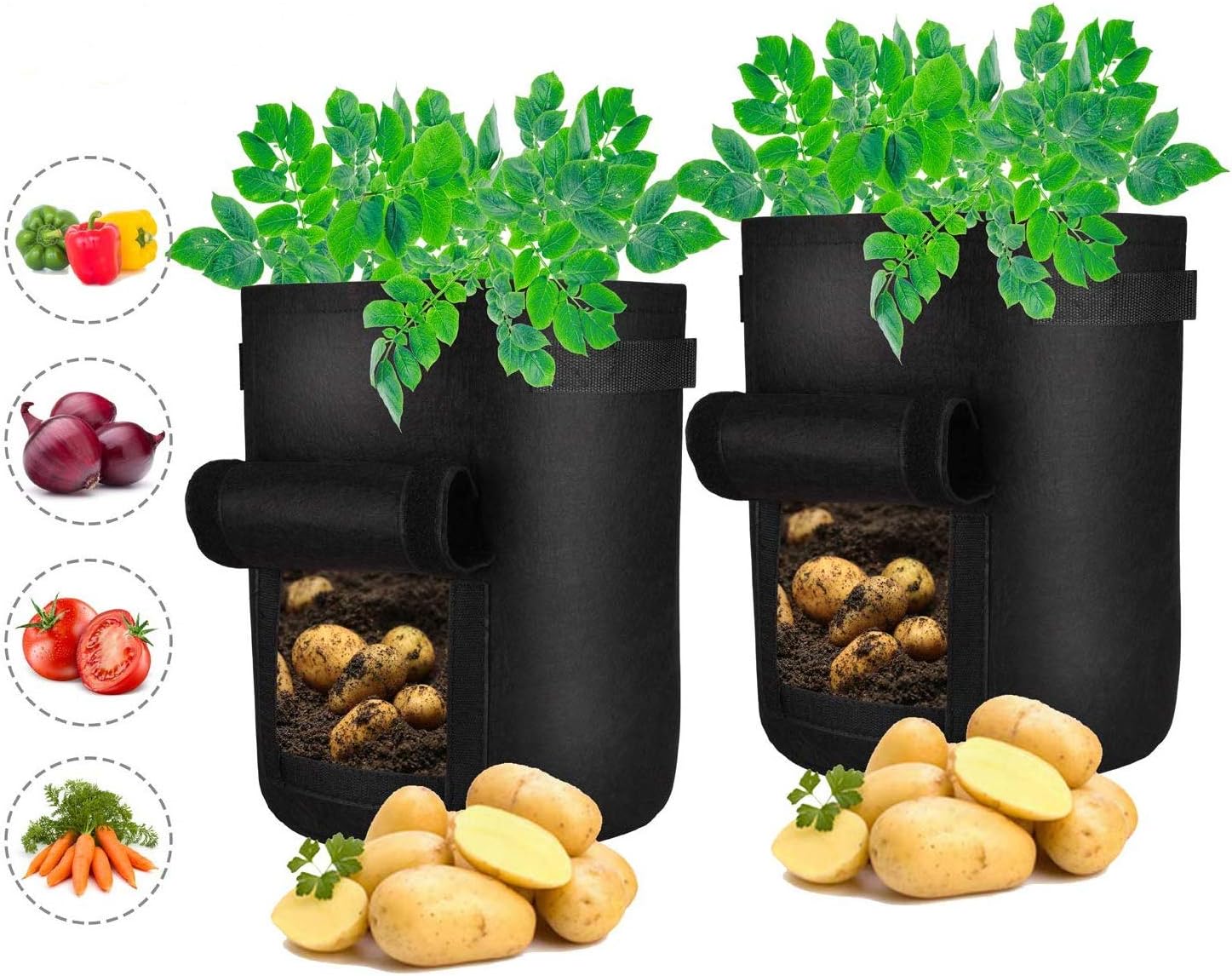 Jrancc Potato Grow Bag 2 Pack Potato Planter Nonwoven Black for Various ...