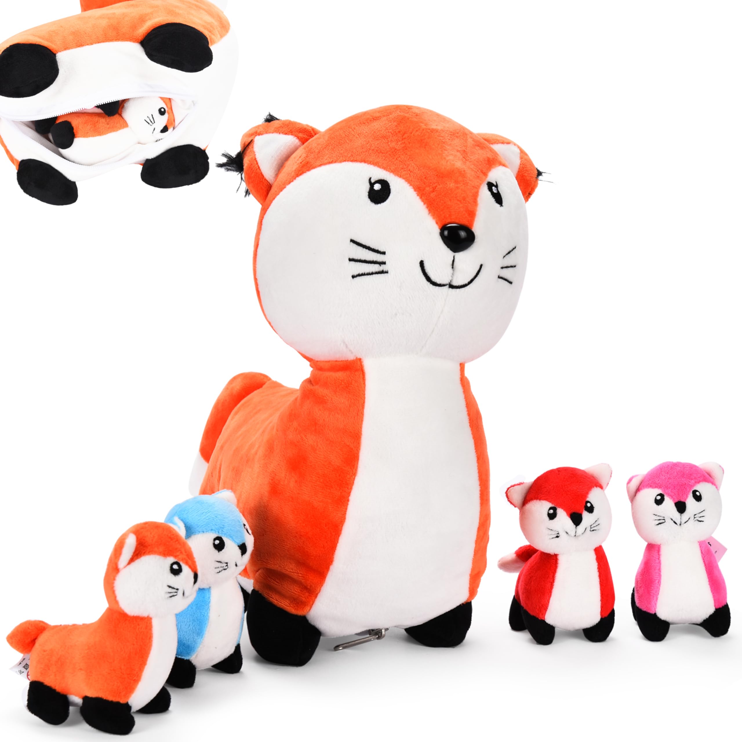 Stuffed Fox Baby - Cute Fox Plush - Huggable Mommy Fox and 4 Adorable ...