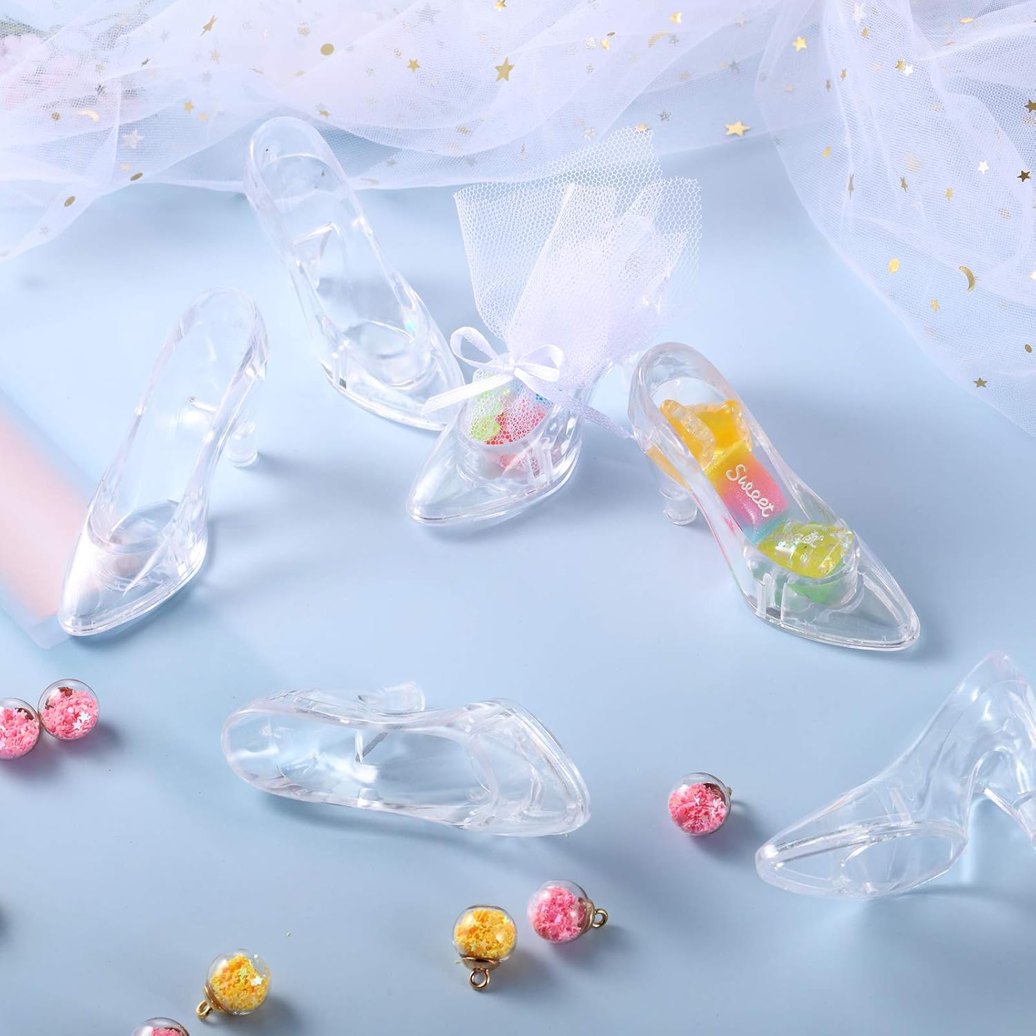 24 Pieces Mini Clear Princess Slippers Plastic High Heels Decoration ...