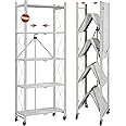 Amazon.com: DEANIC 5-Shelf Folding Bookcase with Wheels, Heavy Duty ...
