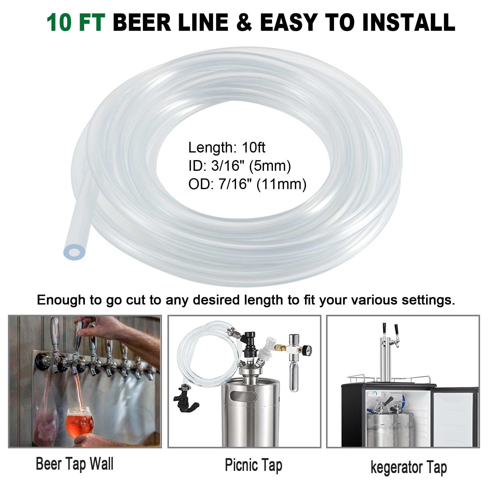 3/16 Kegerator Beer Line Tubing, Food Safe PVC Tubing For Kegerator ...