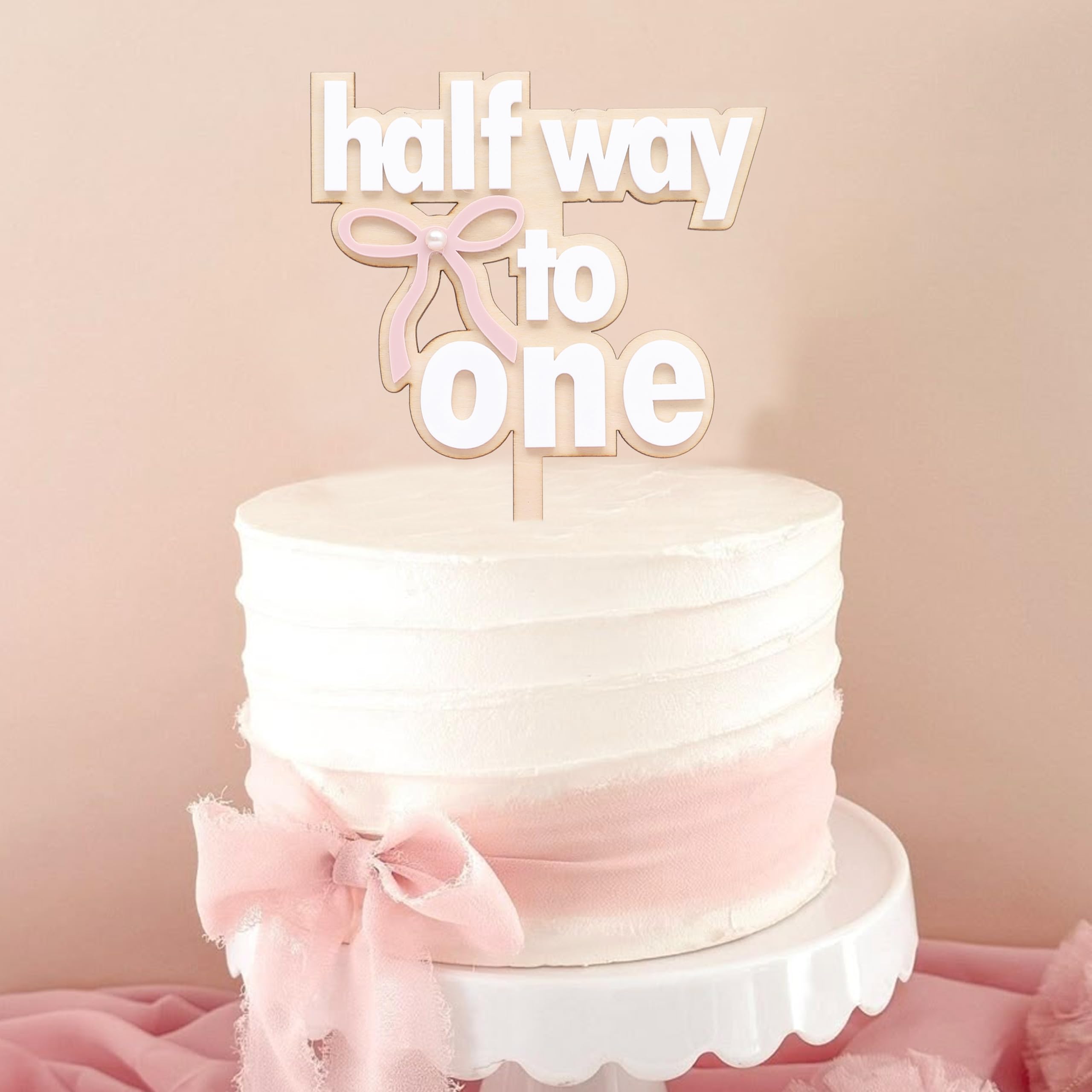 Half Way To One Cake Topper -1/2 Birthday Cake Topper, Pink Bow Design ...
