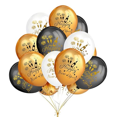 50Pcs Gold Black White Happy New Year Eve Balloons 2025 New Year ...