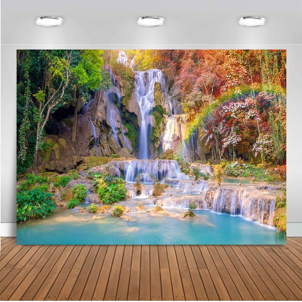Amazon.com : 7X5FT Waterfall Backdrops for Photography Autumn Maple ...
