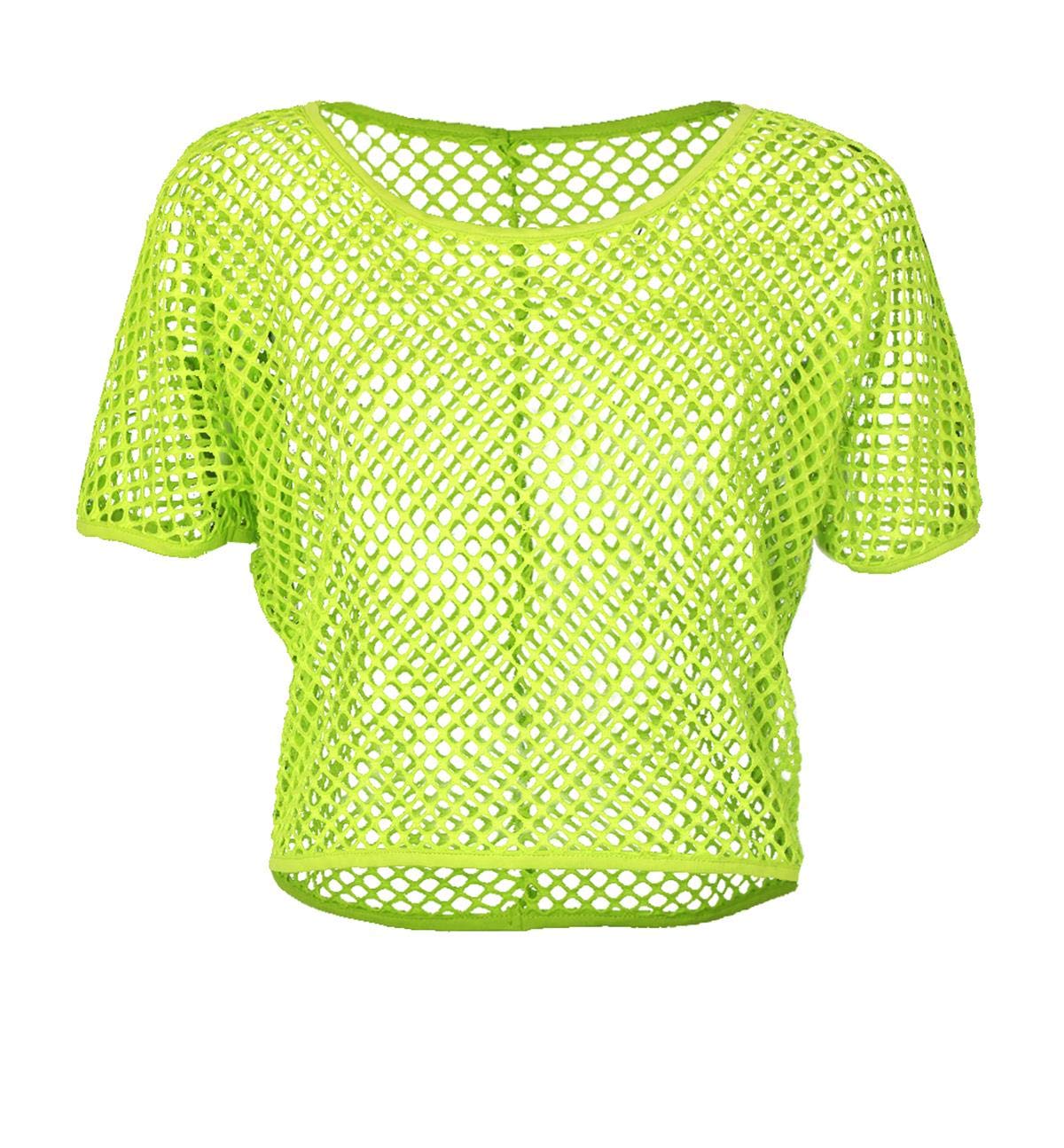 Smile Fish Women's Sexy Fishnet Crop Tops 80s Costumes Short Sleeve ...