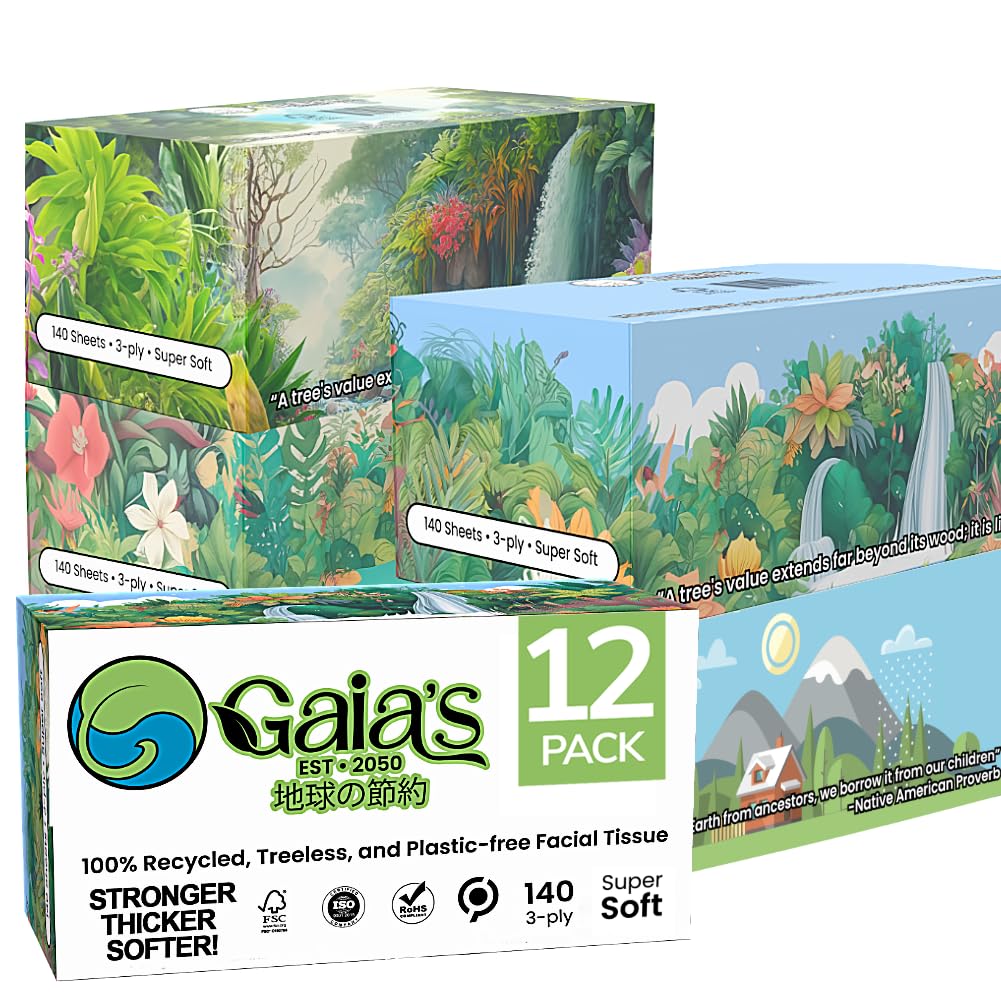Gaias Premium 3 Ply Facial Tissues, Strong and Soft, 140 Sheets (1680 ...