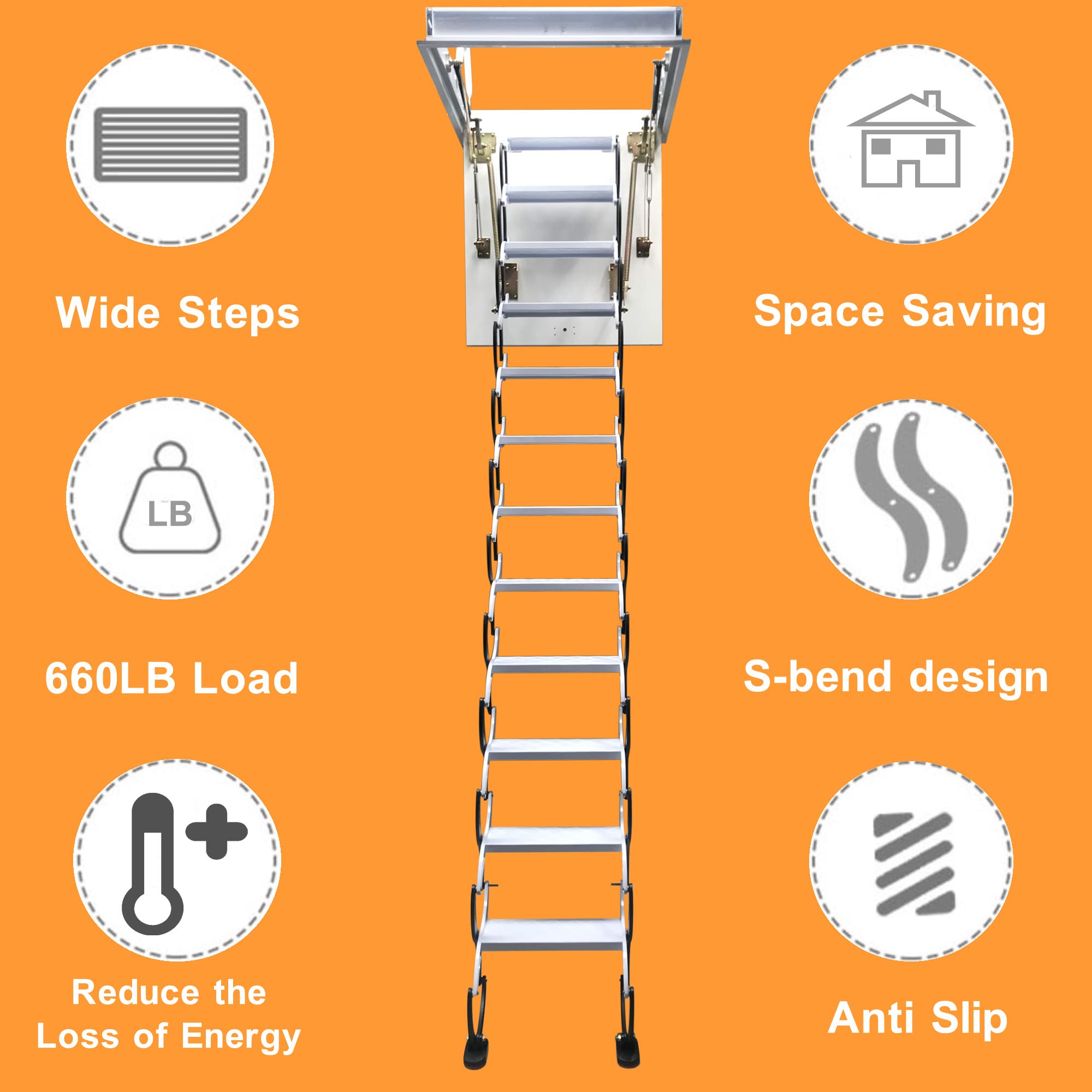 Mua TECHTONGDA 9.8ft Attic Ceiling Pull Down Ladder, 12 Steps Attic ...