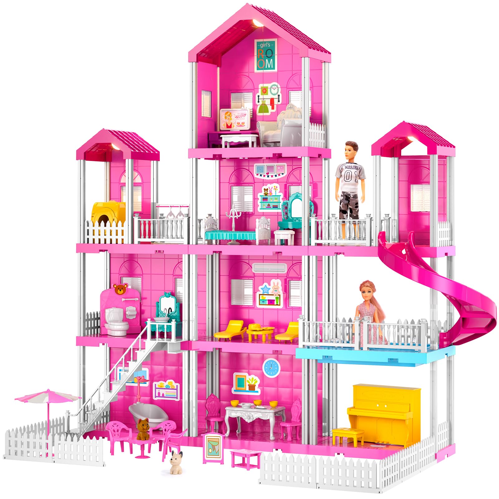 TEMI Villa Toy for 3 4 5 6 Year Old Girls - 4 Storeys 10 Rooms Villa ...