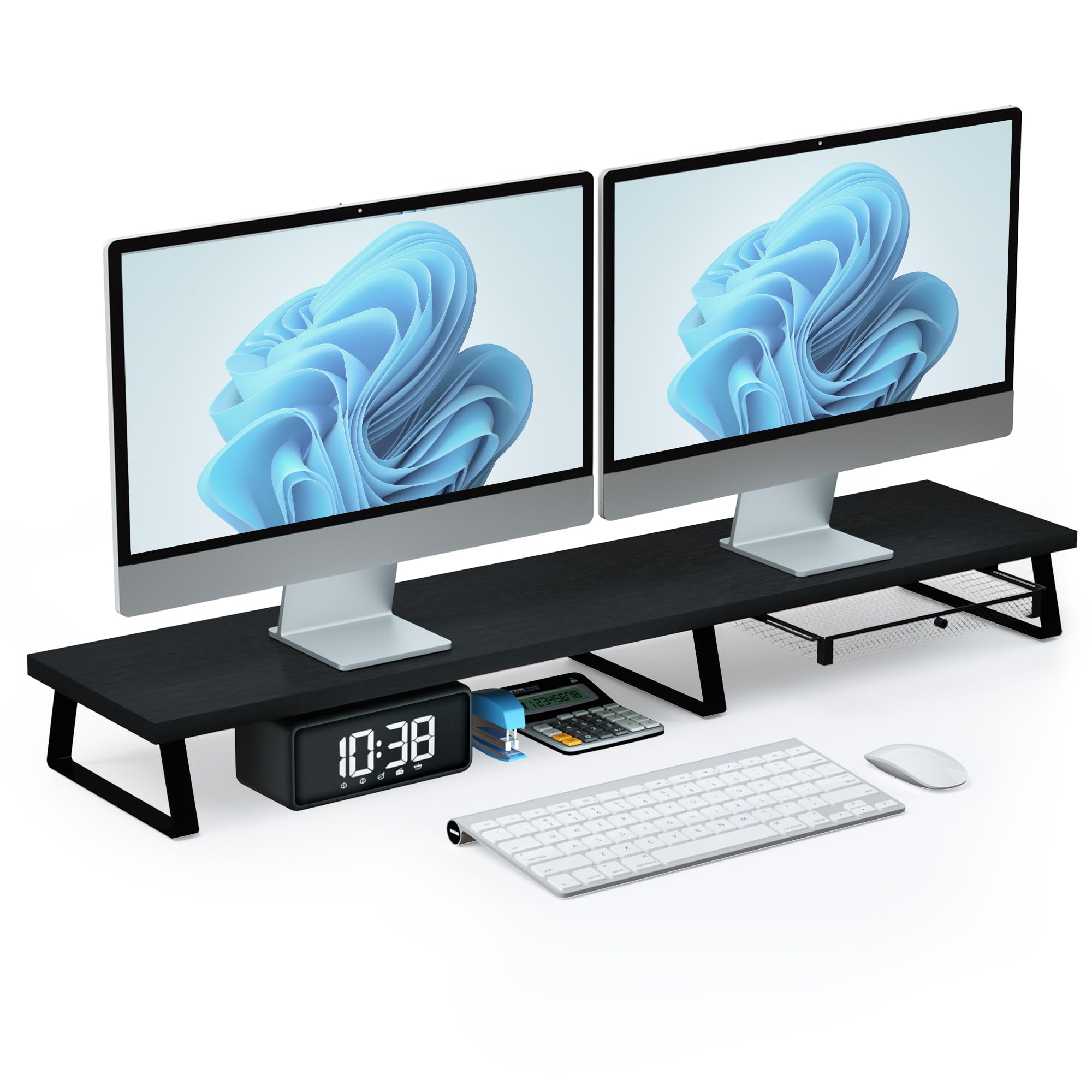 Wood Dual Monitor Stand Riser - Monitor Stand for 2 Monitors, Large ...