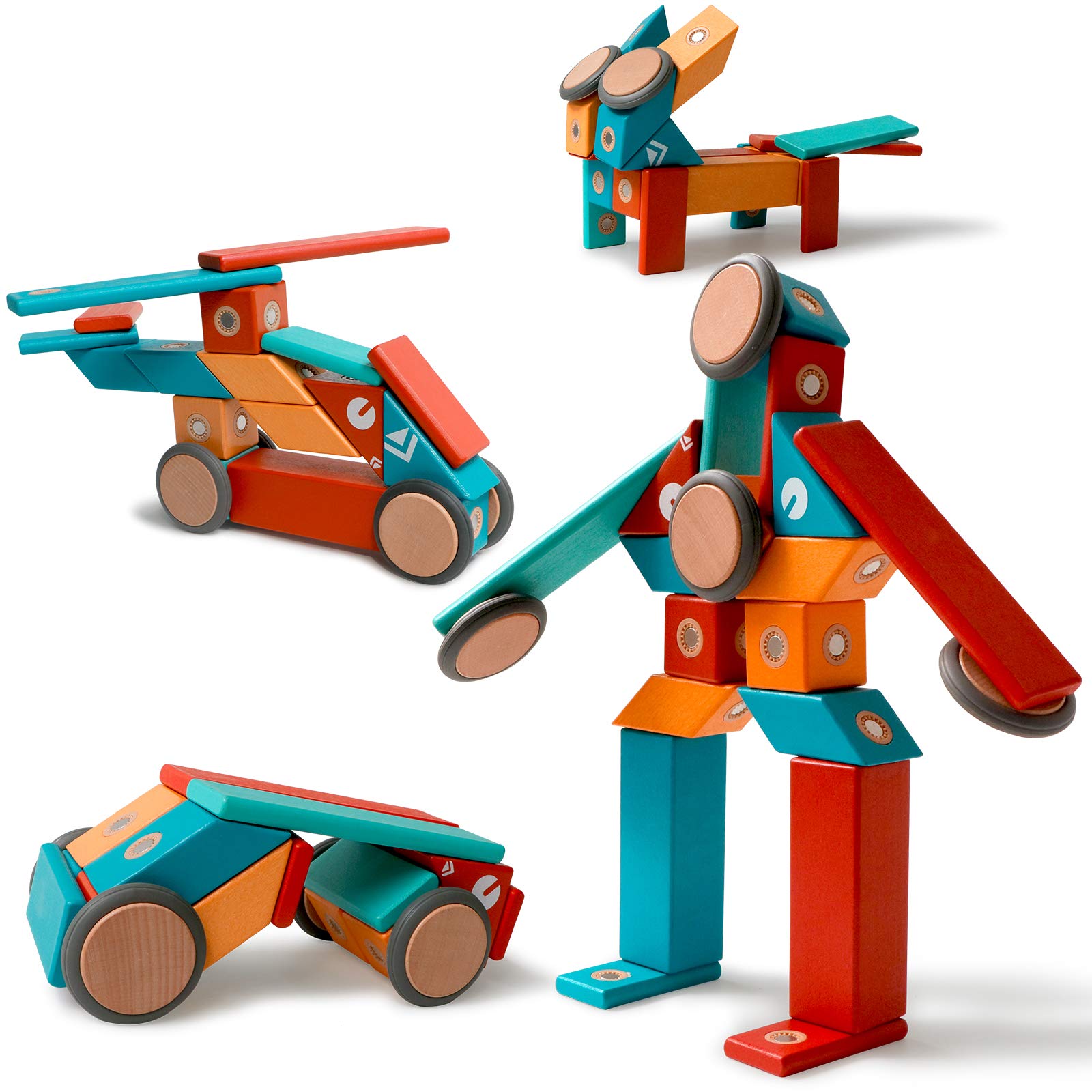 MAGBLOCK Magnetic Wooden Blocks Set, 22 Pieces STEM Travel Creativity ...