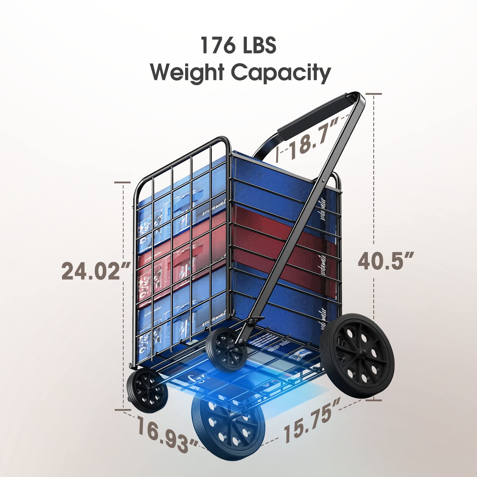 Amada Shopping Cart For Groceries With 176LBS/91L Large Capacity, Heavy ...