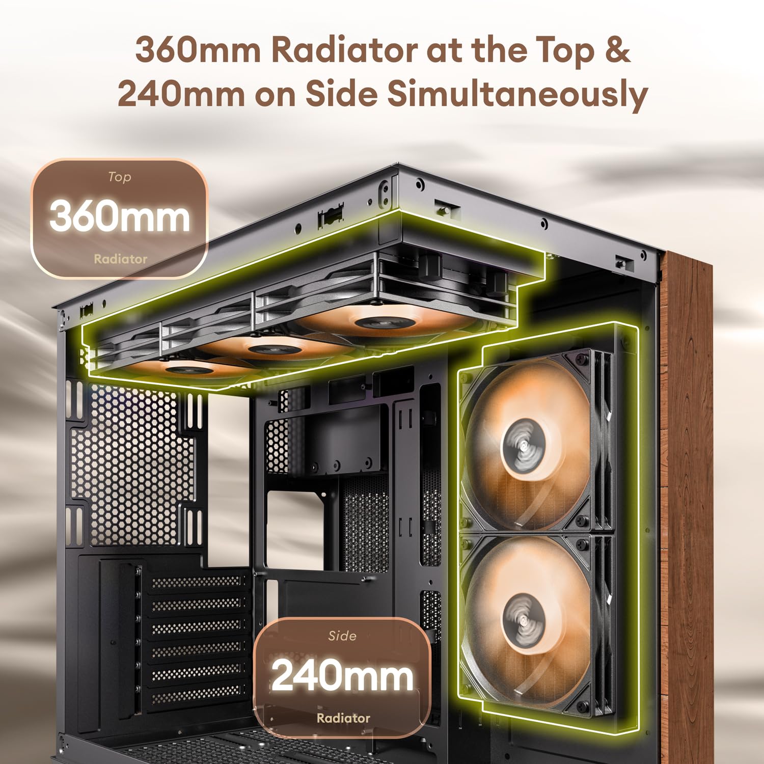 Mua Genuine Walnut Wood PC Case, Pre-Installed 4 x 120mm ARGB & PWM Fans, Type-C Port, Panoramic ...