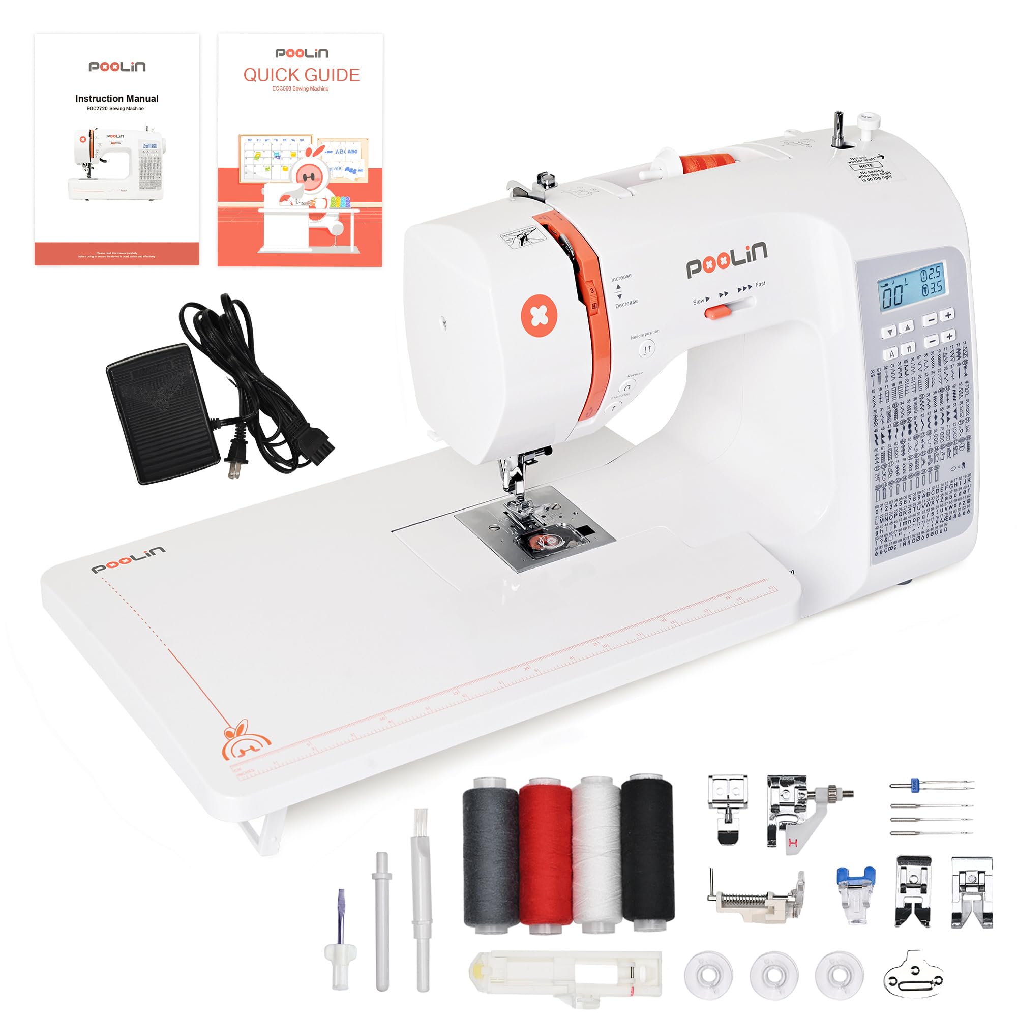 Poolin EOC02 Sewing Machine,Computerized Full Featured Machine Sewing with 200 Stitches,7 Feet ...