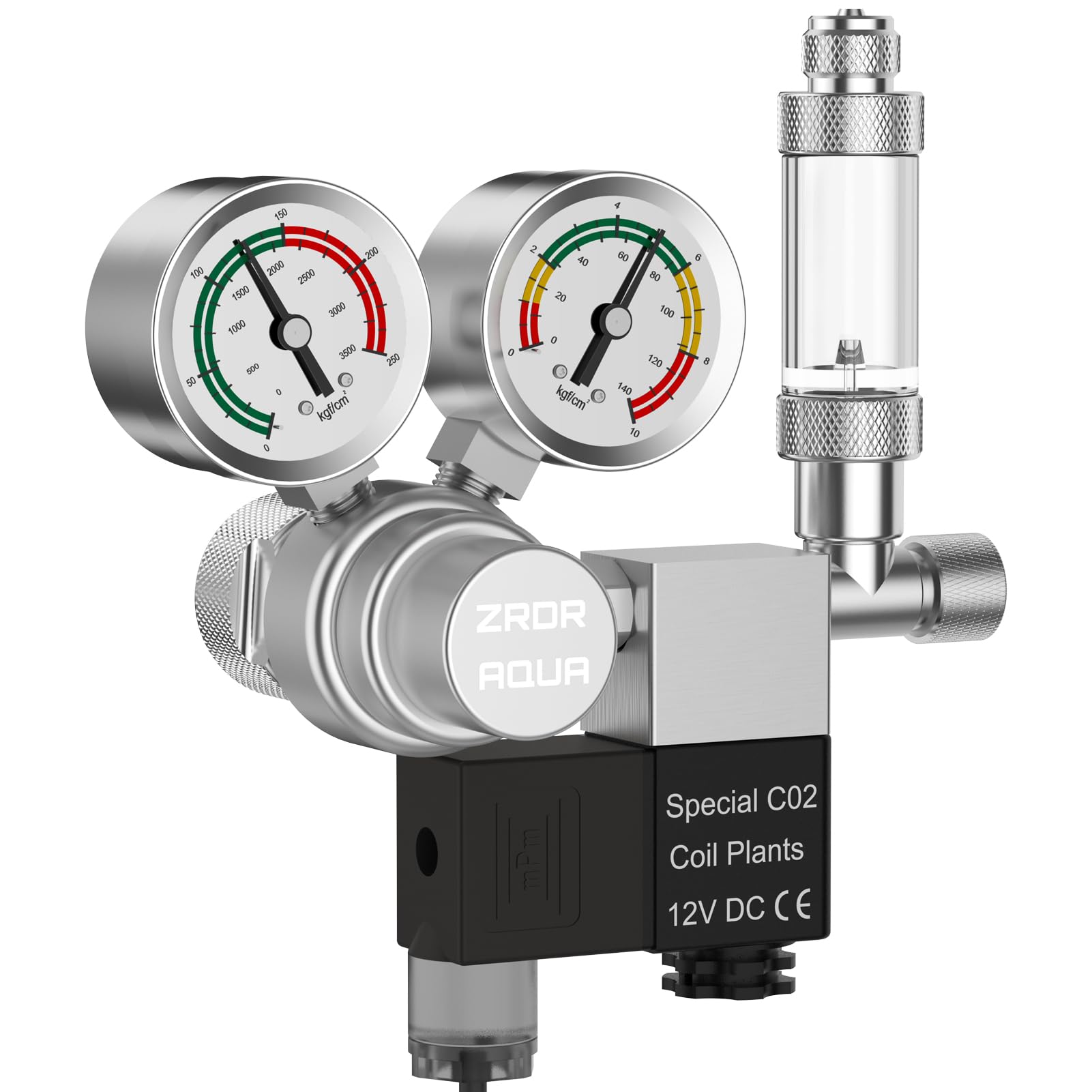 ZRDR CO2 Regulator Aquarium 12V DC CO2 Solenoid Pressure Adjustable with Big Dual Gauge Display ...