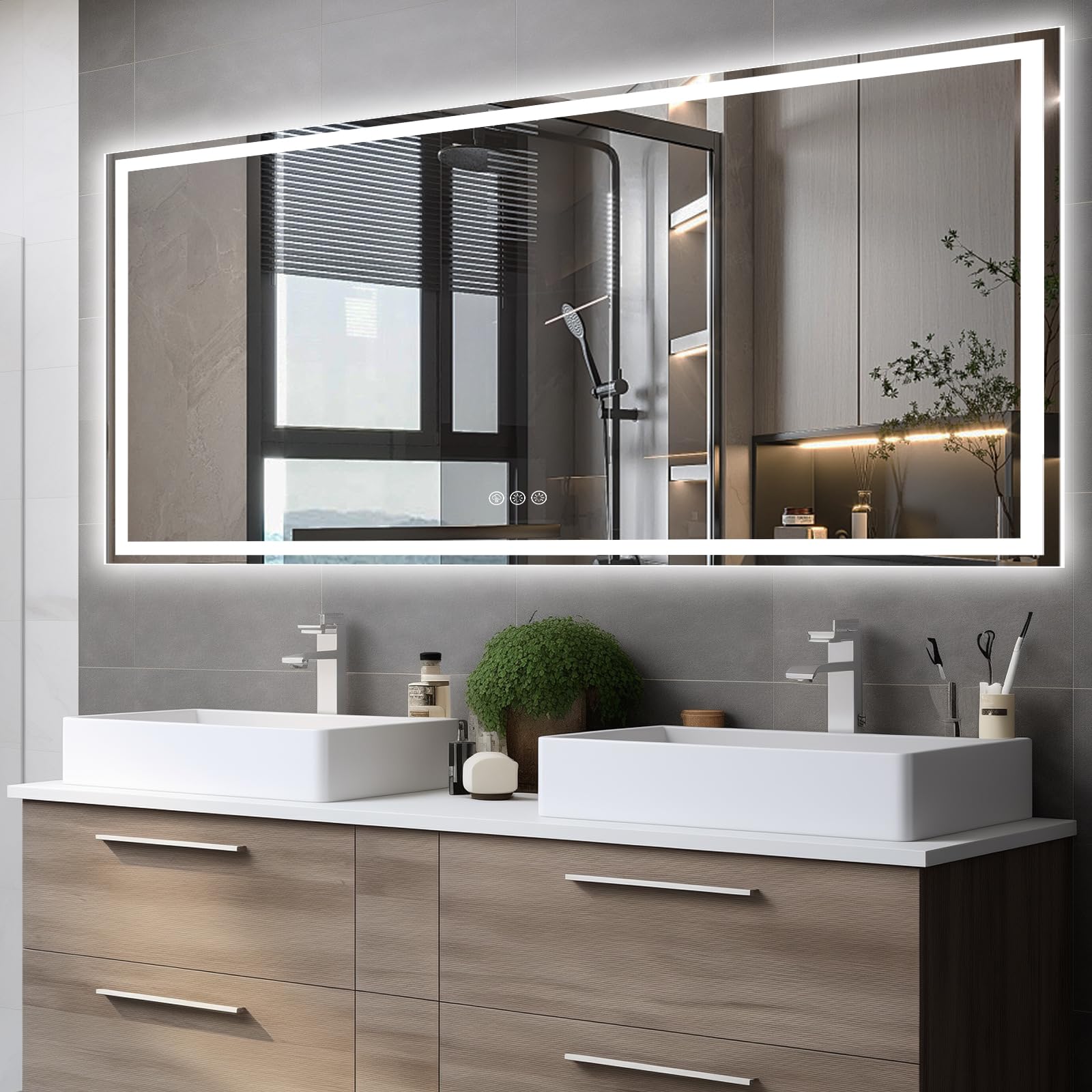 Moonee 72x40 Inch Large Led Mirror for Bathroom?Front Light and Backlit ...