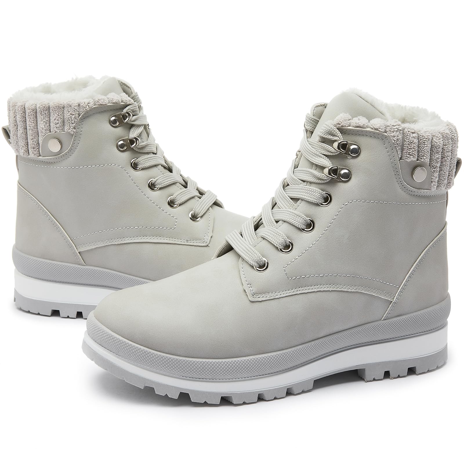 hash bubbie Women's White Combat Boots Black Platform Boots Non Slip ...