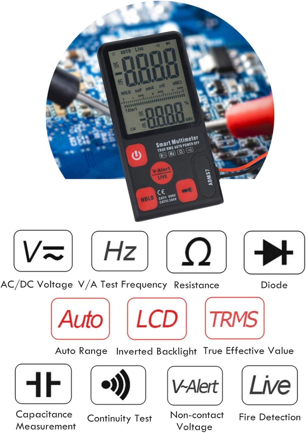Digital Multimeter, 6000 Counts LCD Display Automatic Multimeter with ...