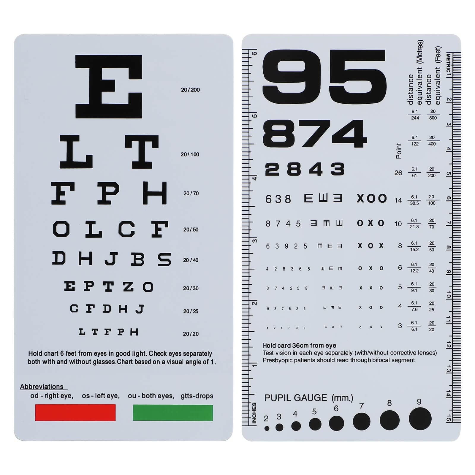 Mua NOYOC 2 Pack Pocket Eye Chart, 2 in 1 Snellen & Rosenbaum Chart, 6 ...