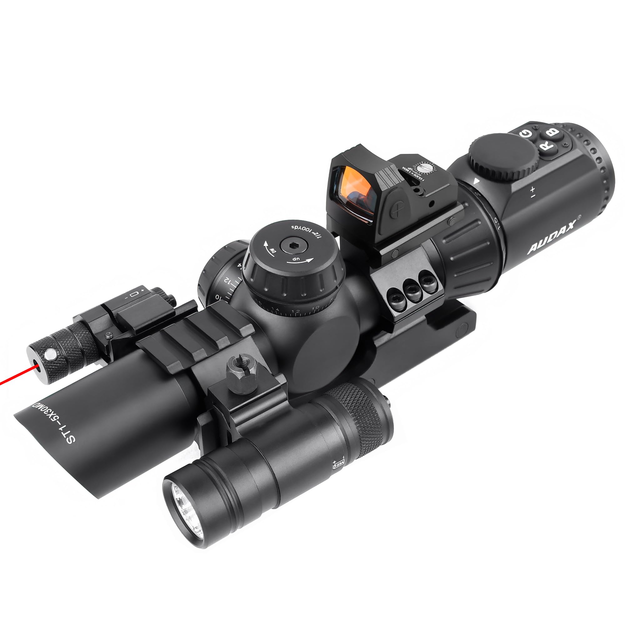 St1-5x30l Scope Combo 1-5x30 Scope + Flashlight + Red Laser + Red Dot ...