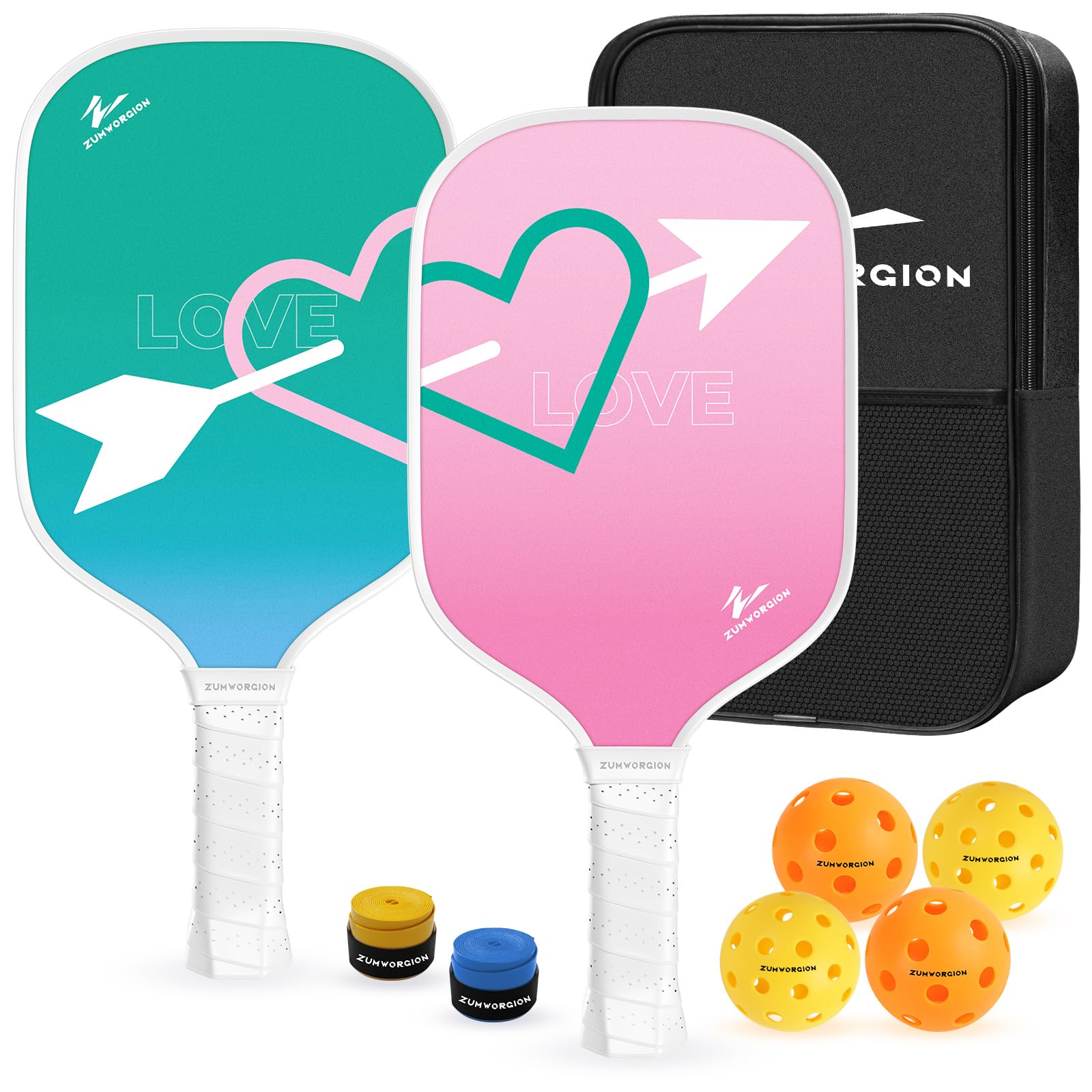 ZUMWORGION® Pickleball Paddles Set of 2: Fiberglass Rackets for ...