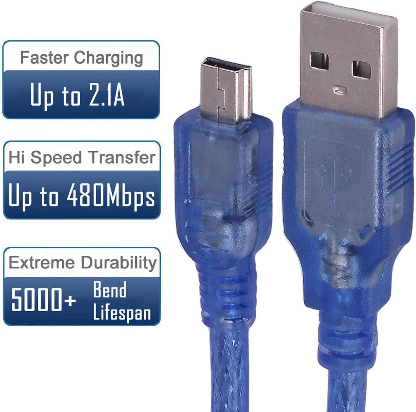 Mini USB Charger Cable USB 2.0, Yeebline 3-Pack 5ft Type A Male to Mini ...