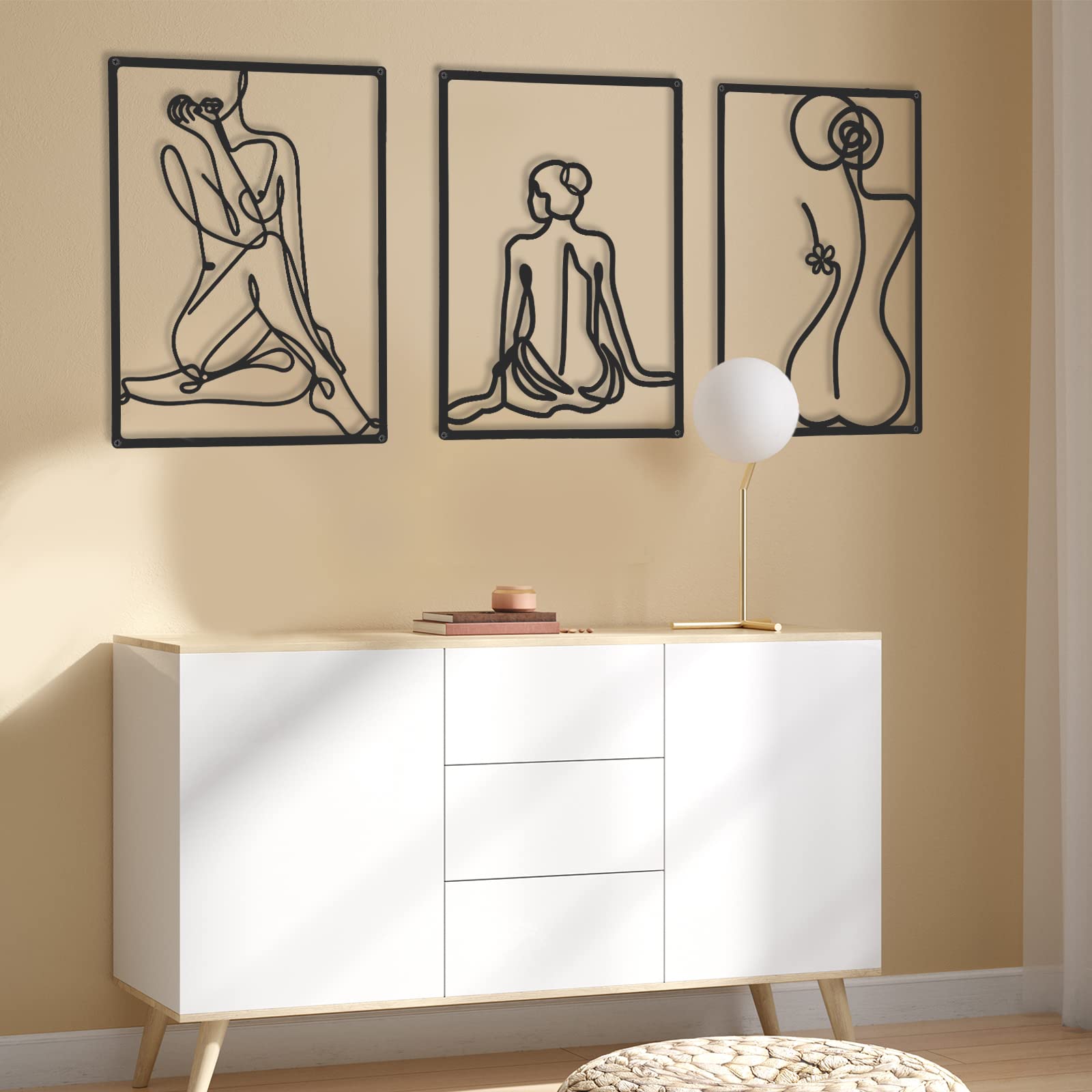 CHENGU 3 Pieces Metal Minimalist Abstract Woman Wall Art Line Drawing ...