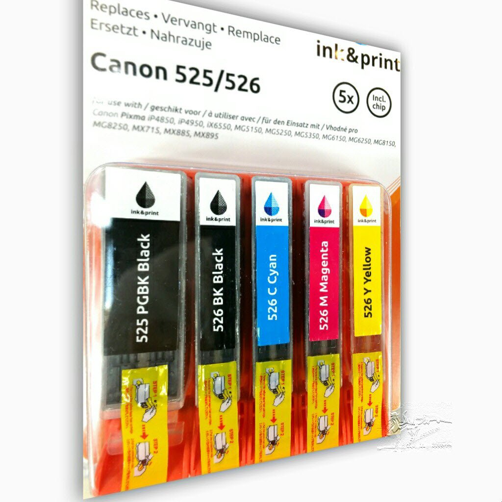 XL Ink Cartridges 5 Item Multipack Canon PGI-525/CLI-526 5 Compatible ...