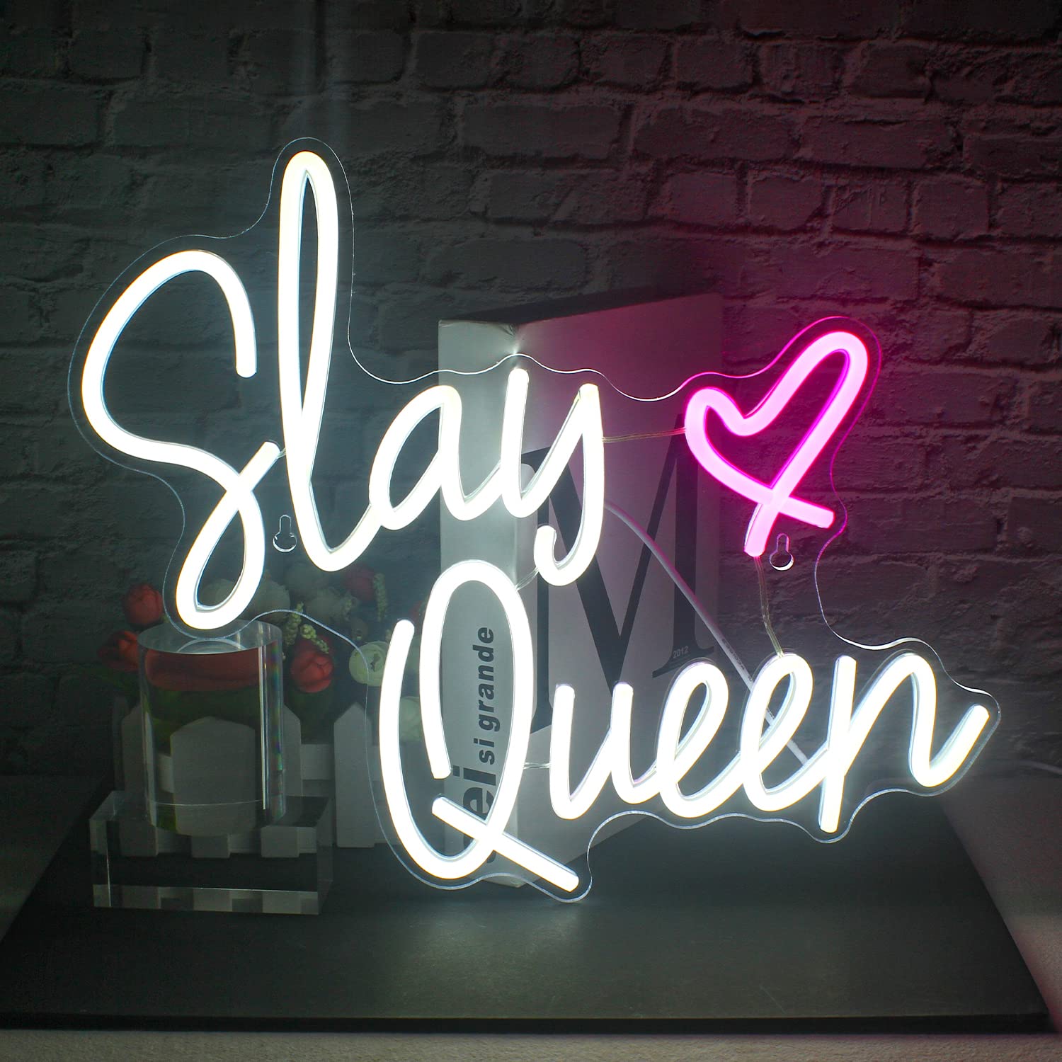 FAXFSIGN Slay Queen Neon Sign White Pink LED Neon Light Up Signs for ...