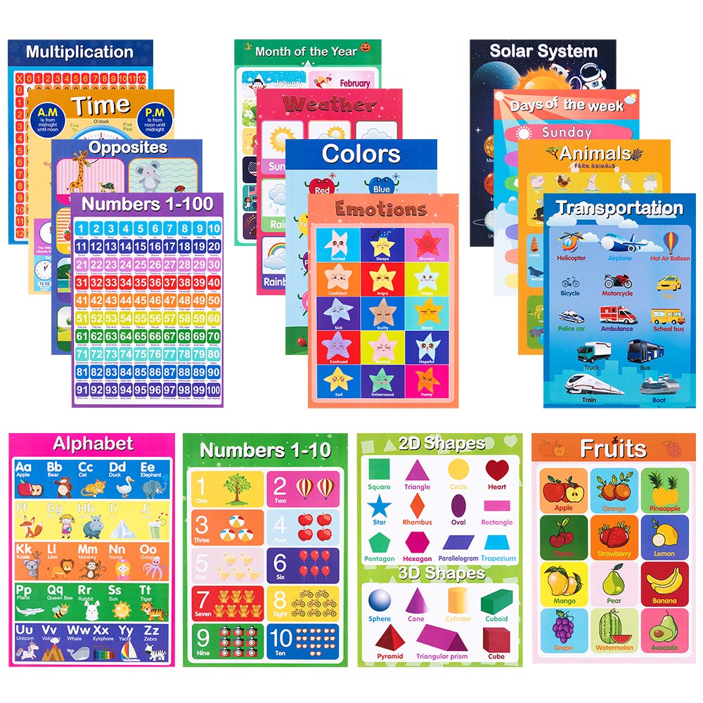 Buy 16 Pack Laminated Educational Preschool s for Preschool Kids ...