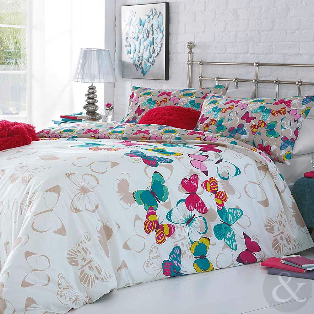 Just Contempo Multi Coloured Butterfly Duvet Cover-Cotton Rich Cream ...