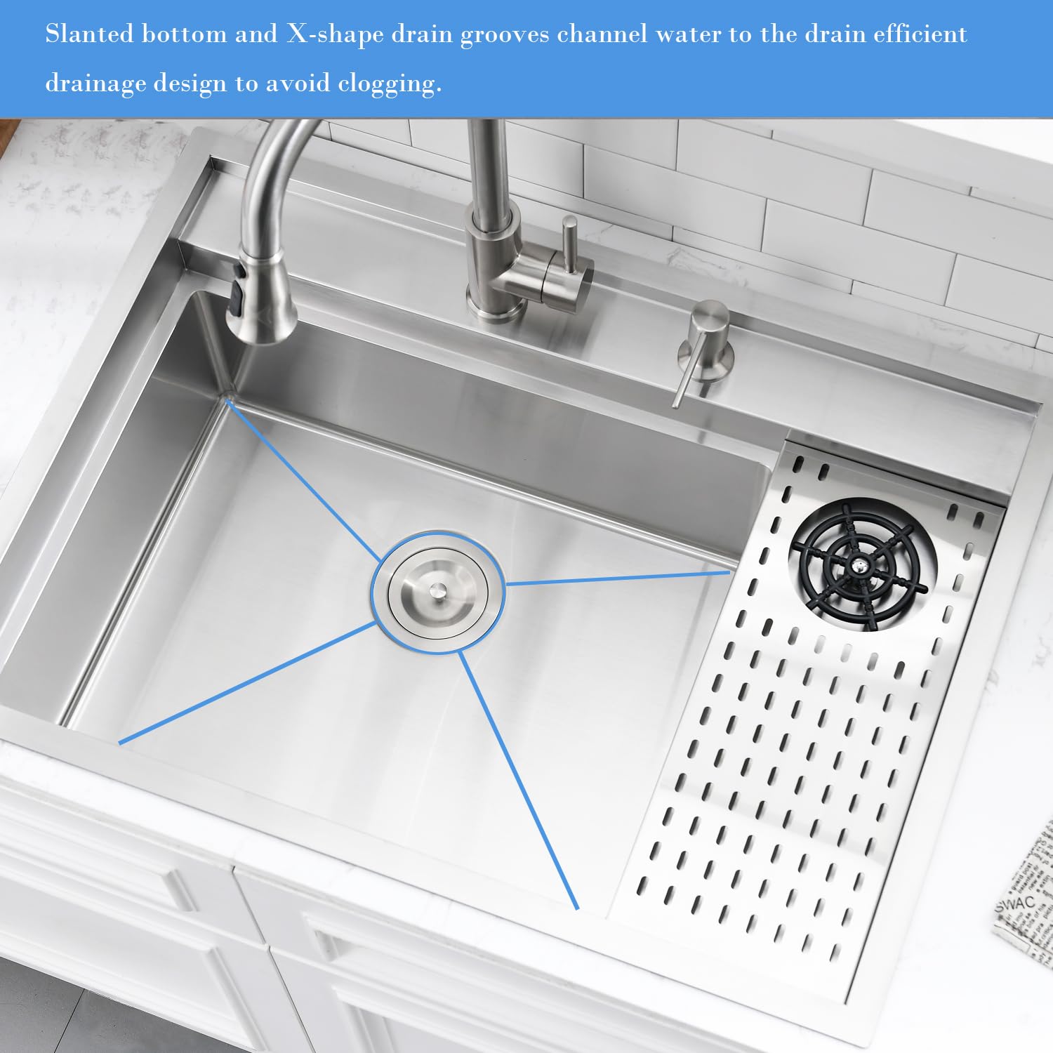 33 Inch Drop In Kitchen Sink Workstation With Glass Rinser -VOKIM 33x22 ...