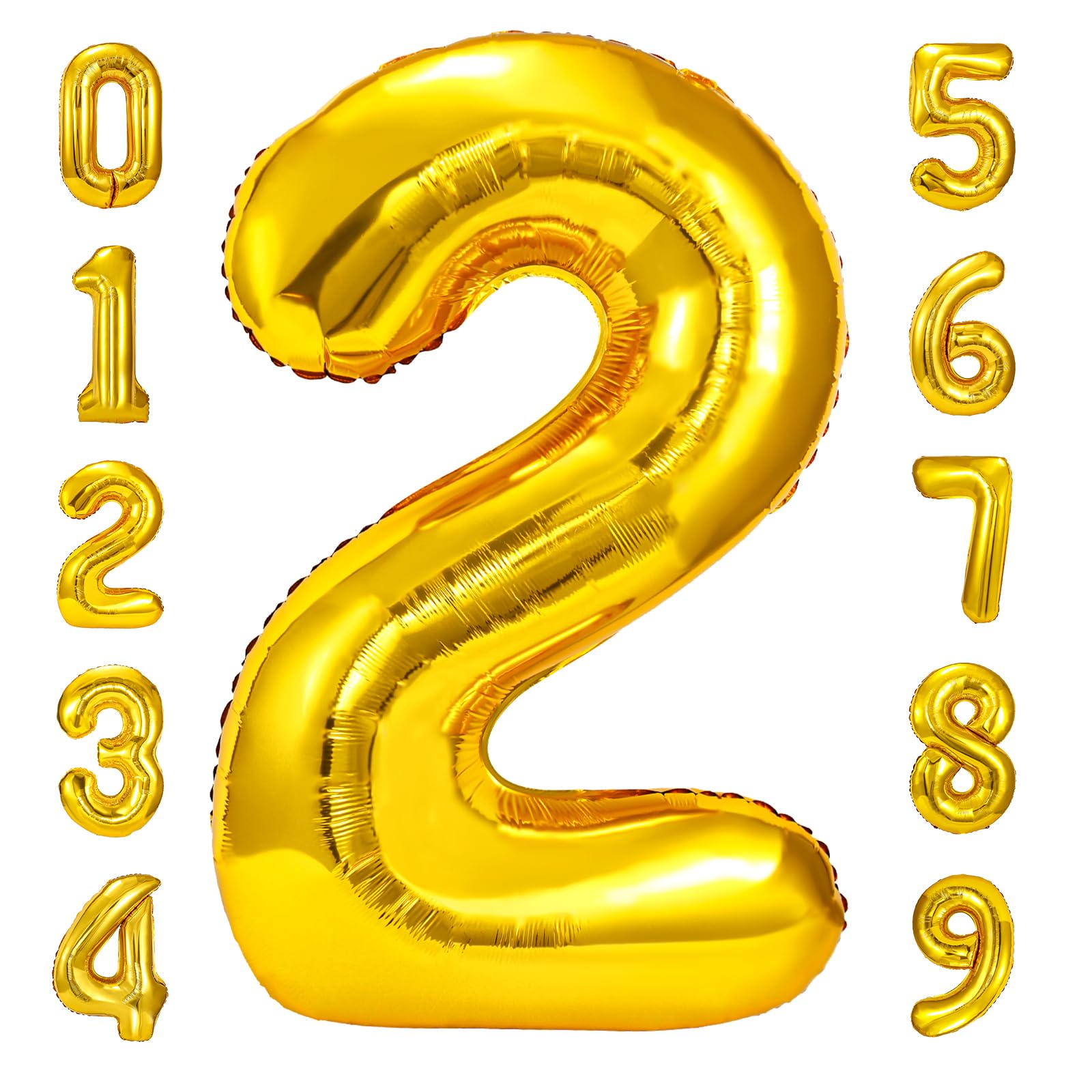 40 Inch Giant Gold Number 2 Balloon, Helium Mylar Foil Number Balloons ...