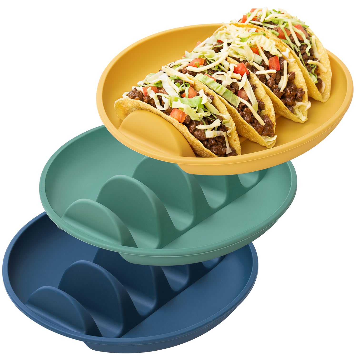 YIIYOUNG Silicone Taco Plates Set of 3, Reusable Taco Holder Plates ...