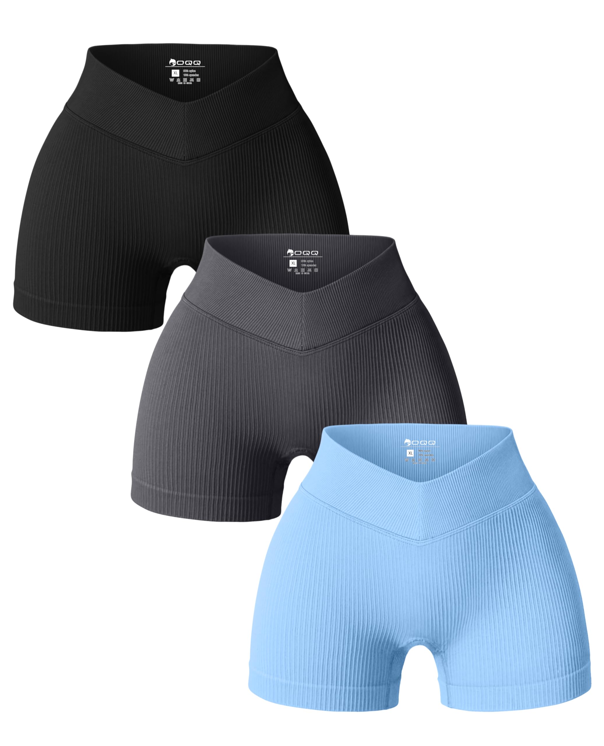 OQQ Women 3 Piece Yoga Shorts Ribbed V Shaped High Waist Workout ...