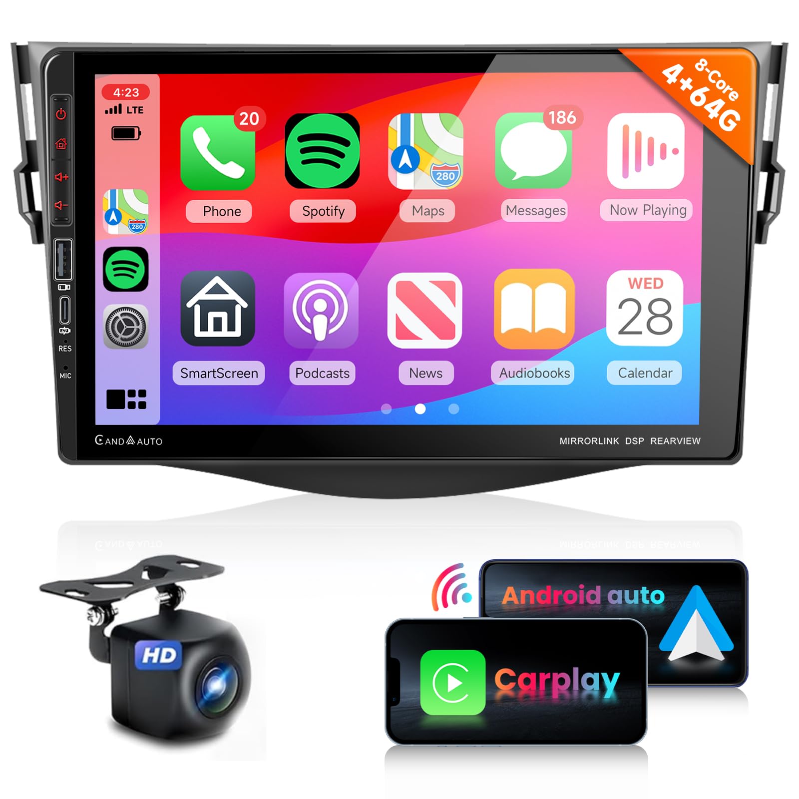 8Core 4G 64G Wireless Carplay Radio for Toyota RAV4 2007-2011 Android ...