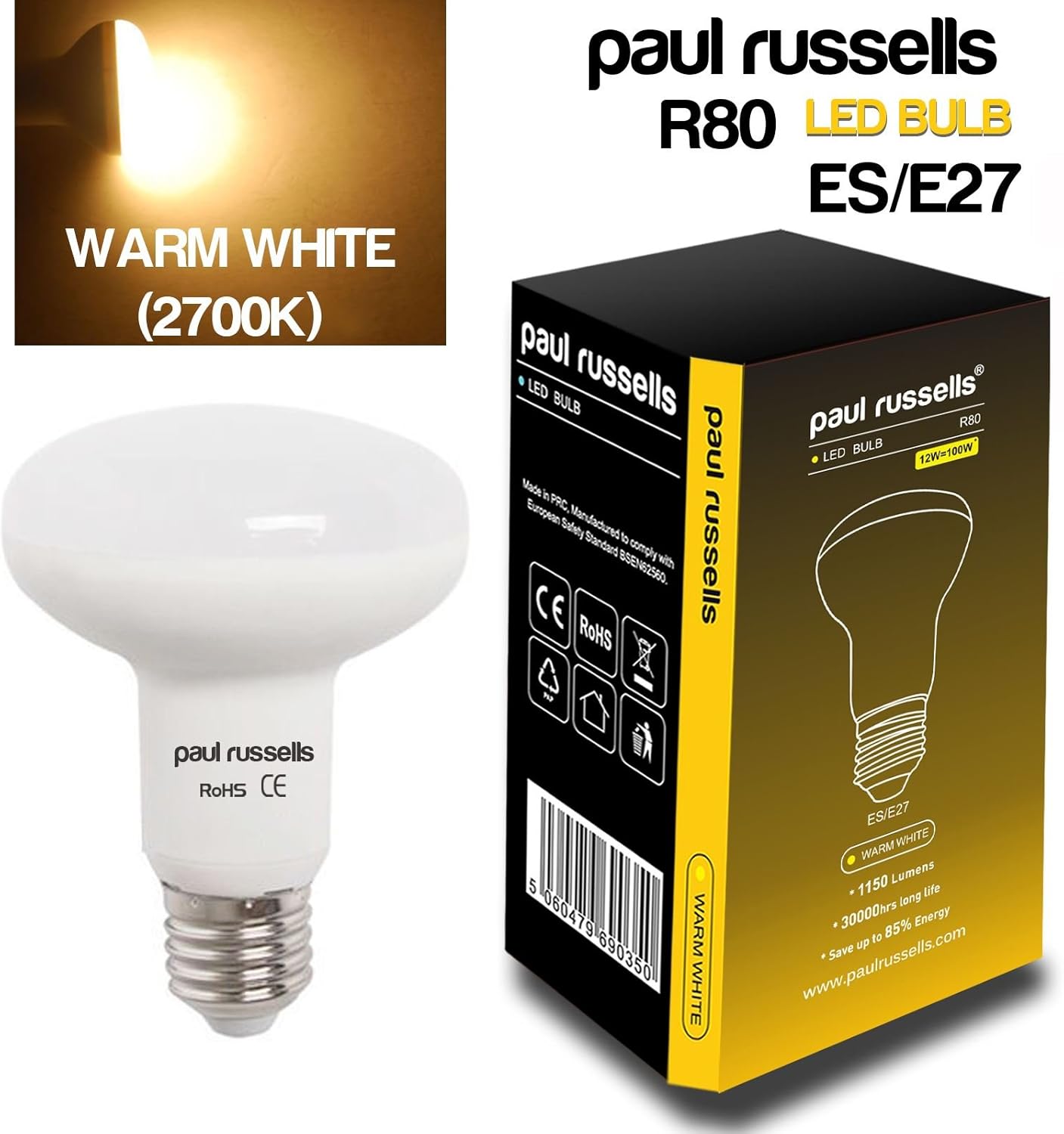 4 Pack 12W Reflector LED Light Bulbs E27 ES Edison Screw Paul Russells ...