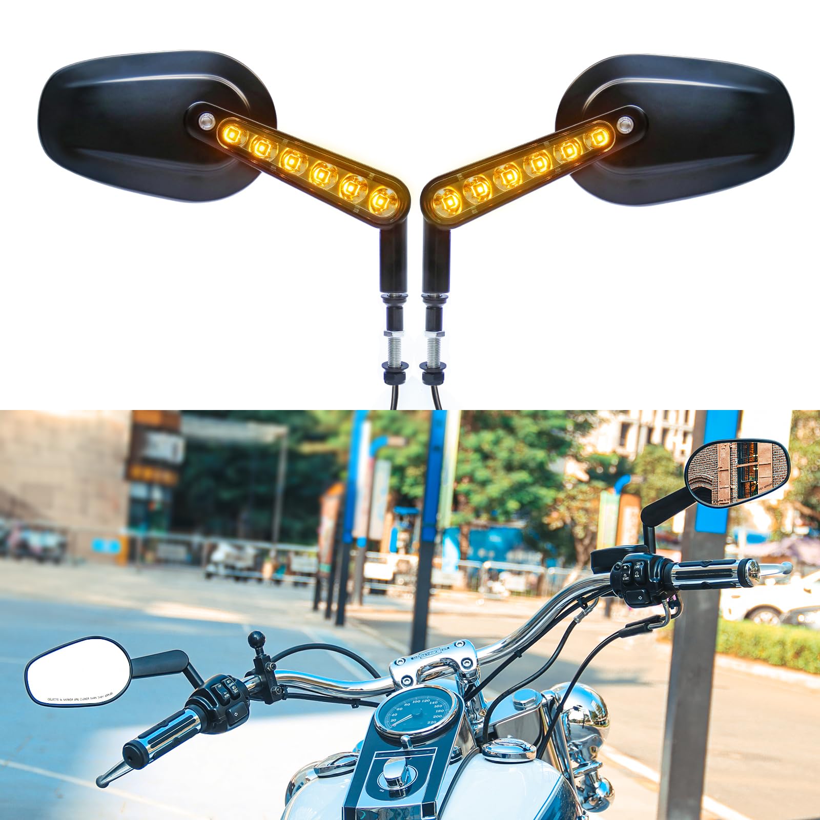Mua WTZMOTO Muscle Motorcycle Rear view Mirrors with LED Turn Signals ...